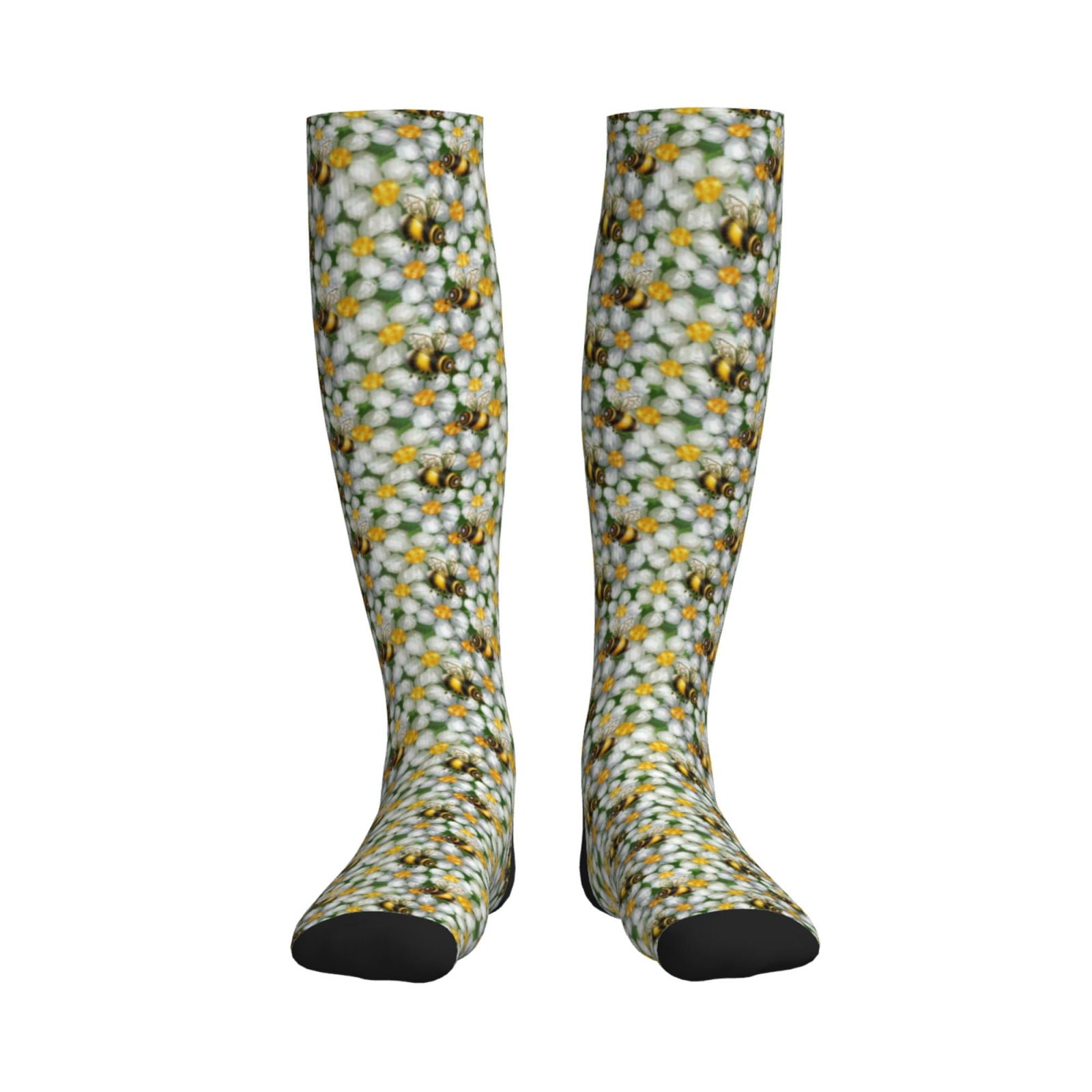 Qokaie Bees and Flower Drawing Sports Compression Socks - Comfortable ...