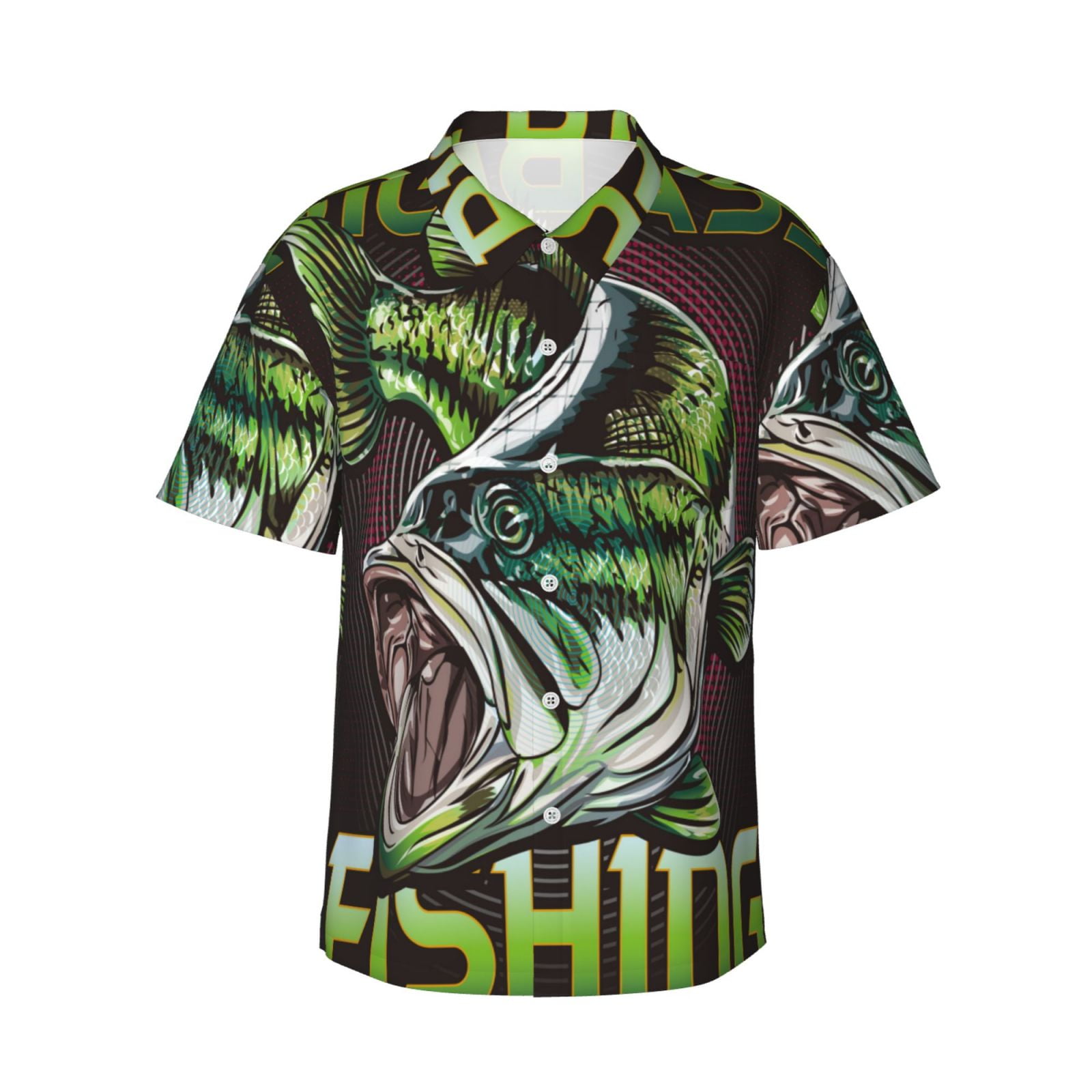Qokaie Big Bass Fish Print Men’s Hawaiian Shirt – Tropical Short Sleeve ...