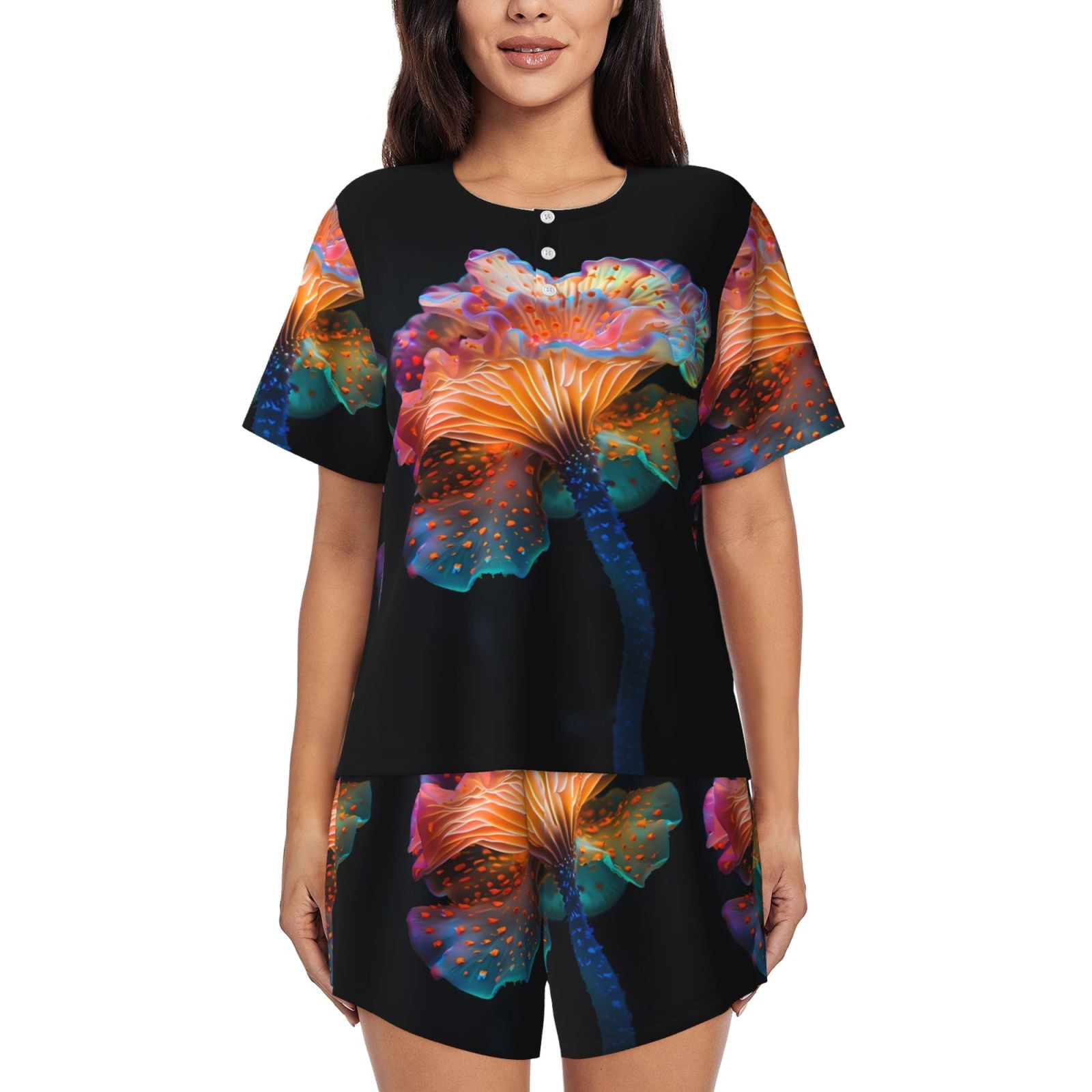 Qokaie Bioluminescent Underwater Flower Pattern Pajamas Sets for Women ...