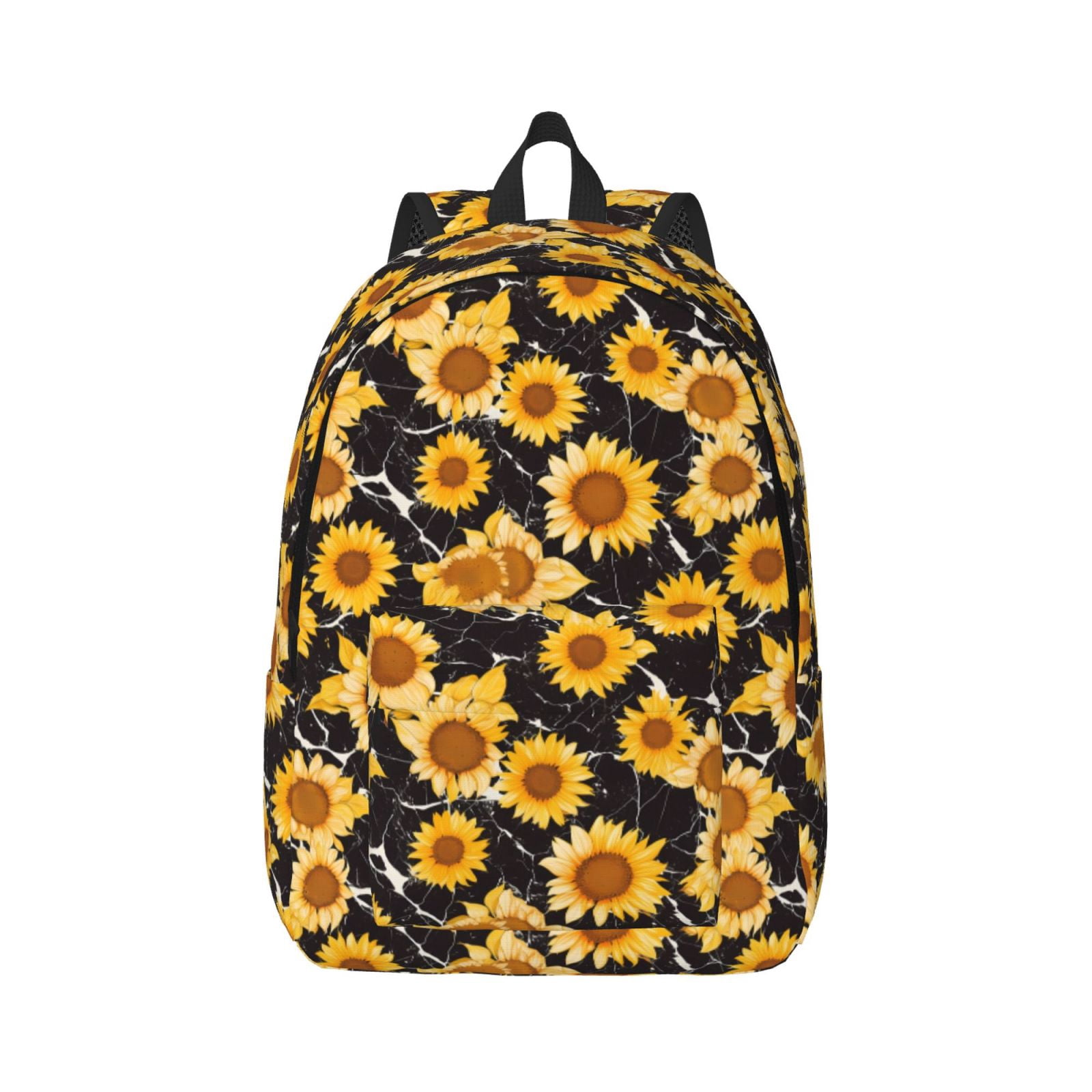 Qokaie Black Marble Pattern Sunflower Pattern Canvas Backpack Travel ...
