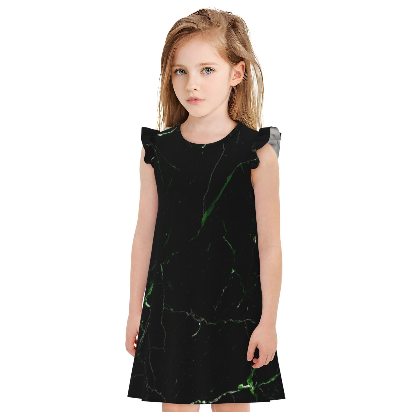 Qokaie Black Marble Print Girls Nightgowns, Nightgown Princess Pajama Dresses for Girls ...
