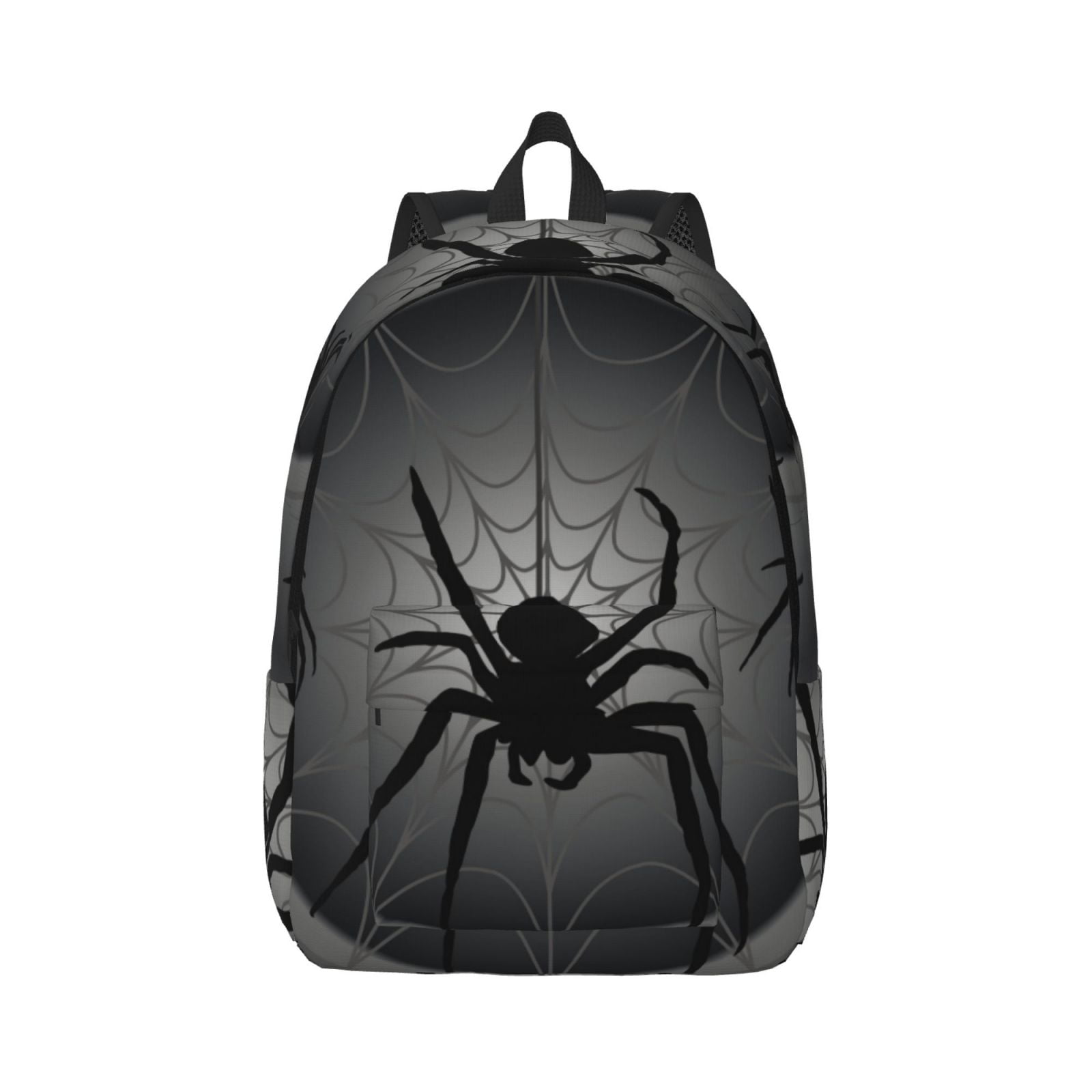 Qokaie Black Spiders Pattern Canvas Backpack Travel Daypack Student ...