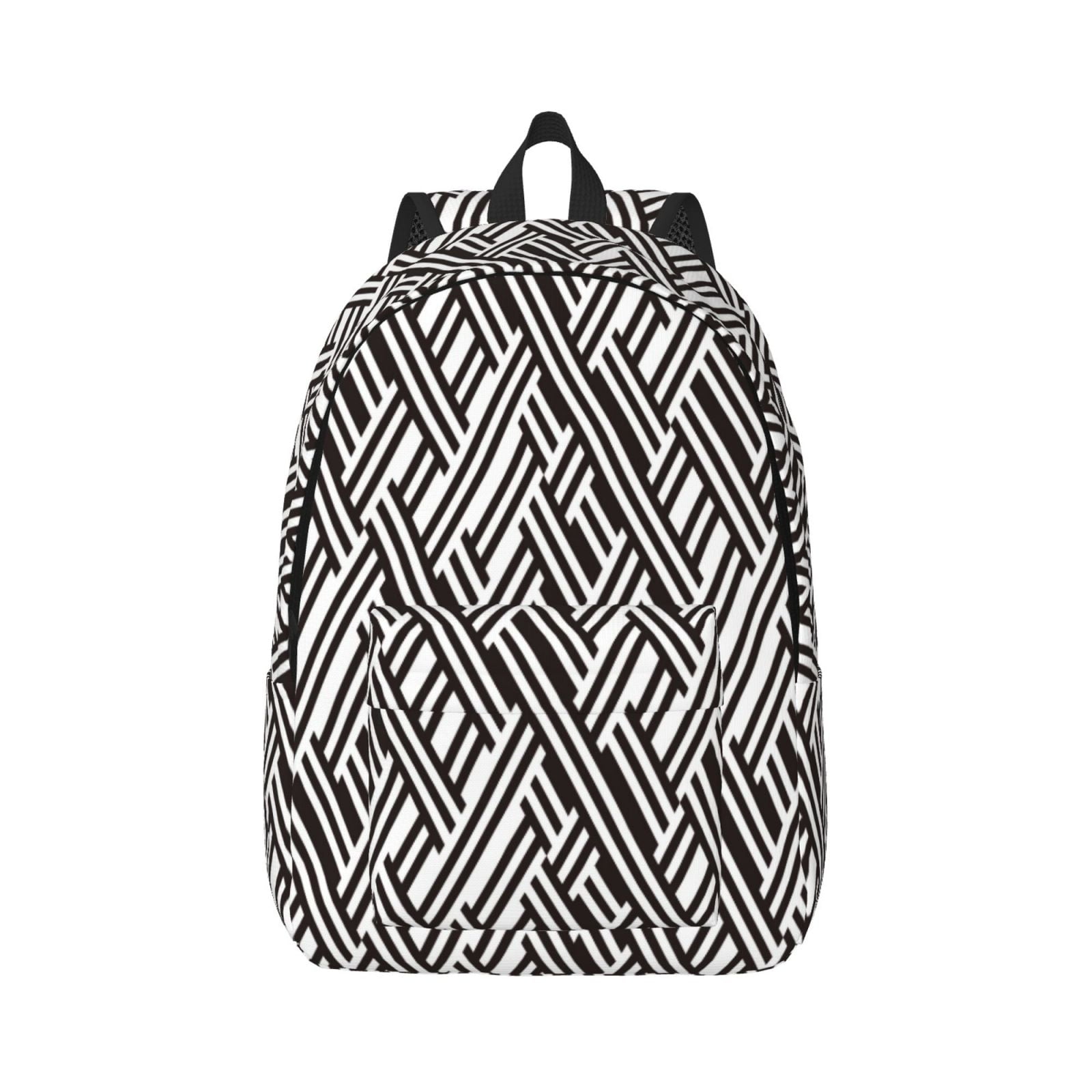 Qokaie Black White Stripes Pattern Canvas Backpack Travel Daypack ...
