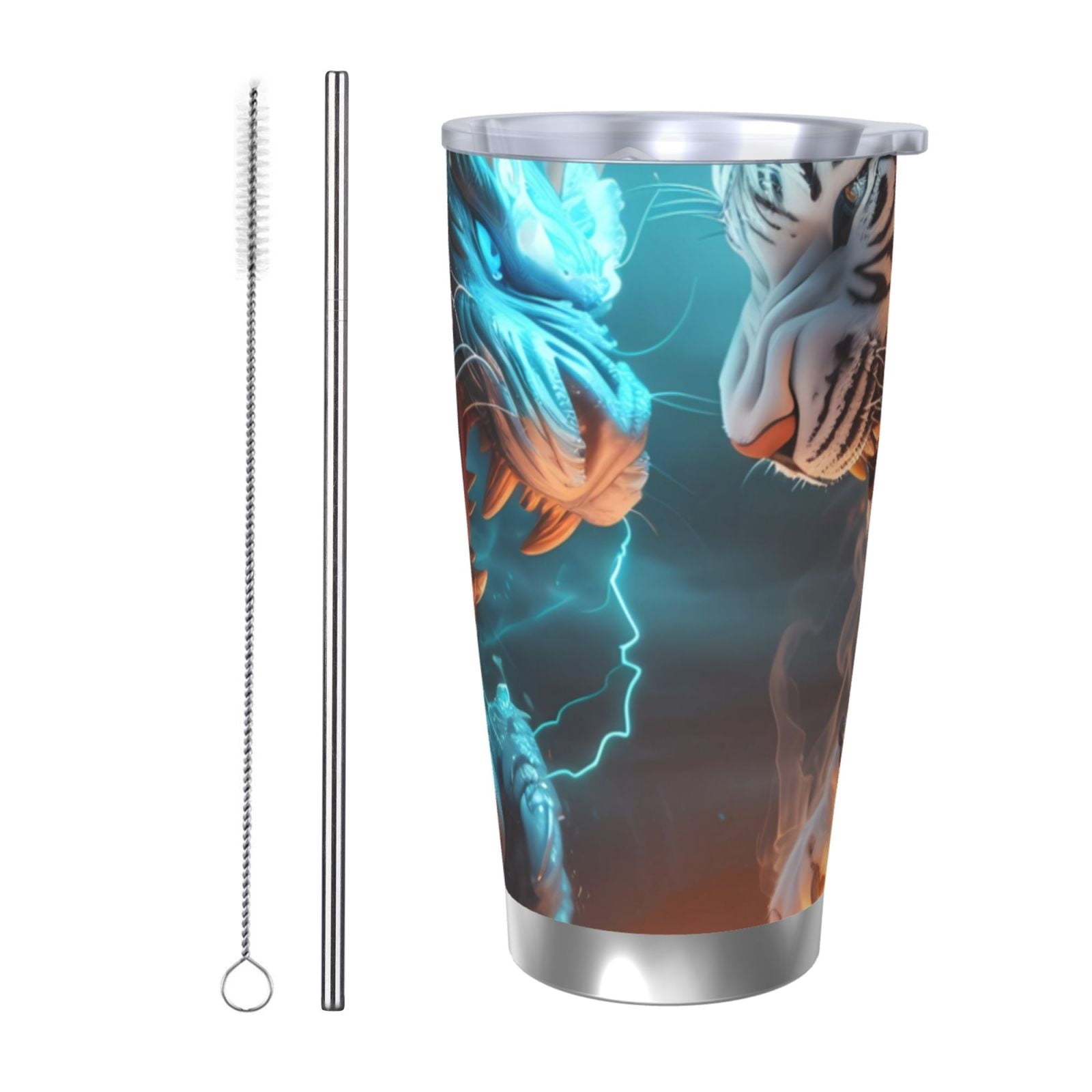 Qokaie Blue Dragon And White Tiger Pattern 20 Oz Coffee Car Insulated ...
