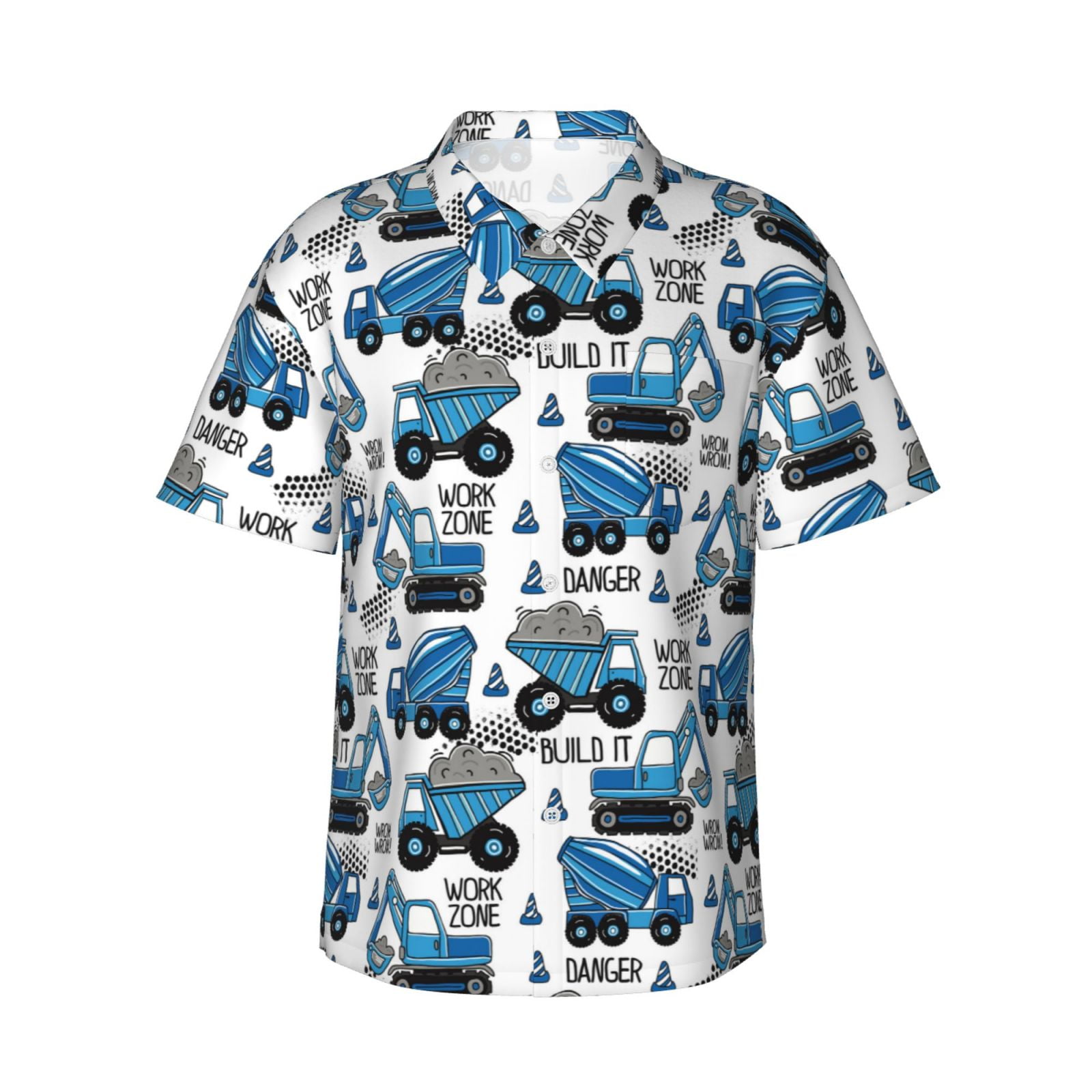 Qokaie Blue Excavator Print Men’s Hawaiian Shirt – Tropical Short ...