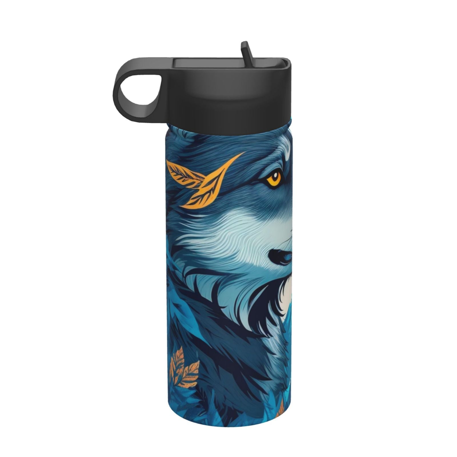 Qokaie Blue Iceberg Leaf Wolf Pattern 18oz Insulated Water Bottle ...