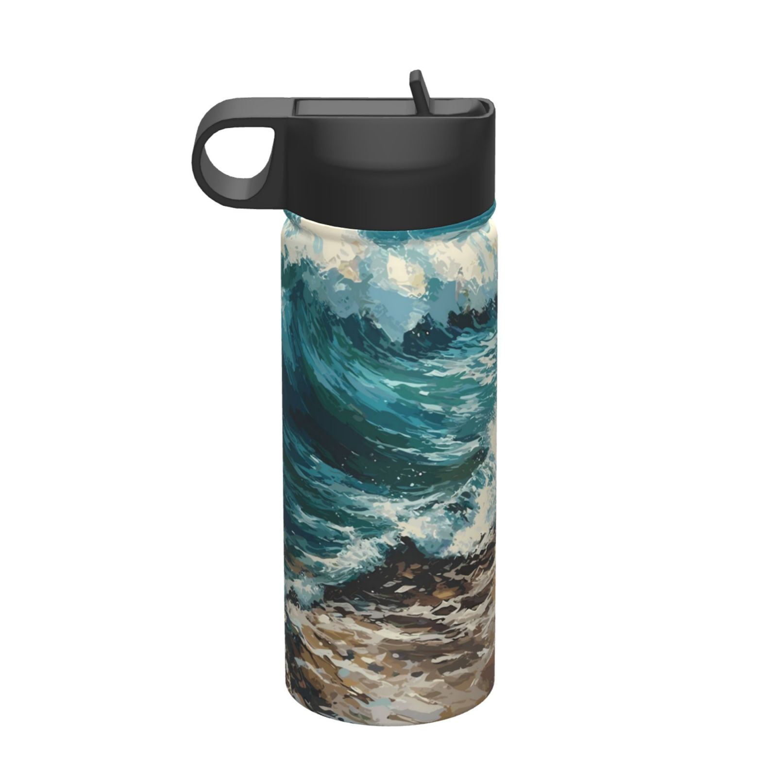 Qokaie Blue Ocean Waves Pattern 18oz Insulated Water Bottle, Stainless ...