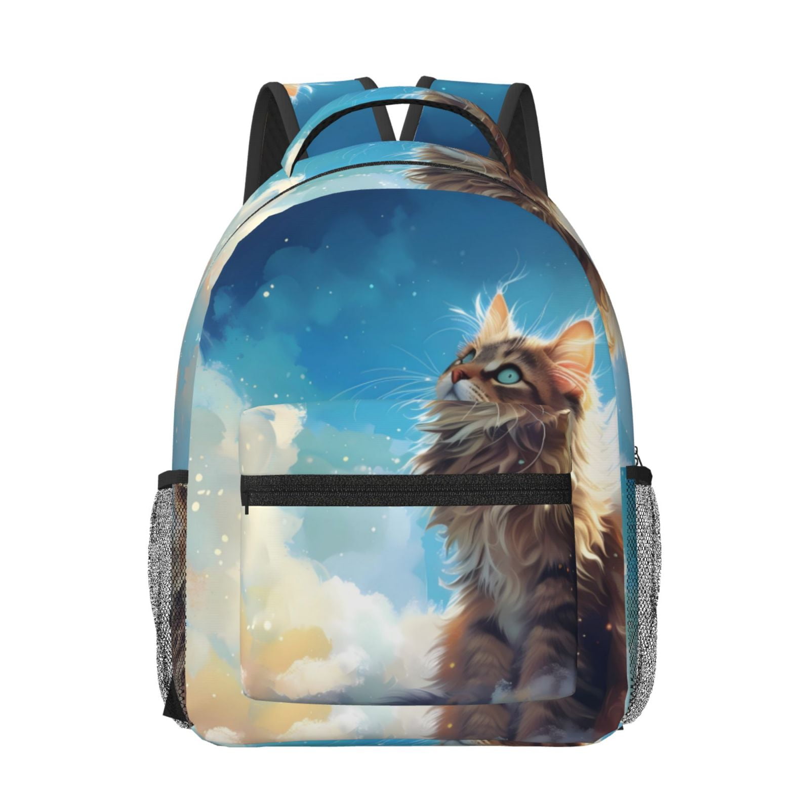 Qokaie Blue Sky Winged Cat Style School Backpack Travel Bag for Men ...