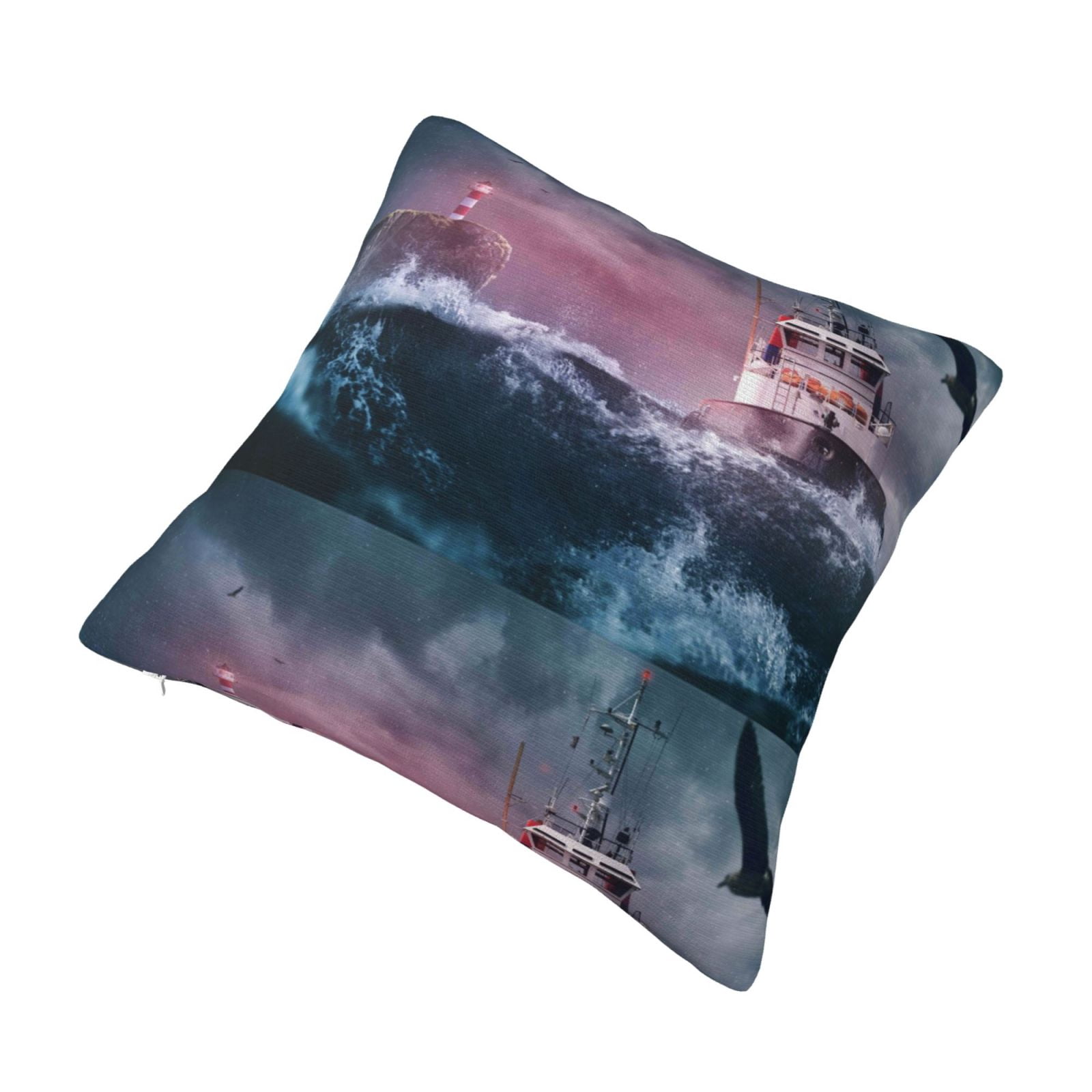 Qokaie Boat Lighthouse Storm Waves Print Throw Pillows Cover ...