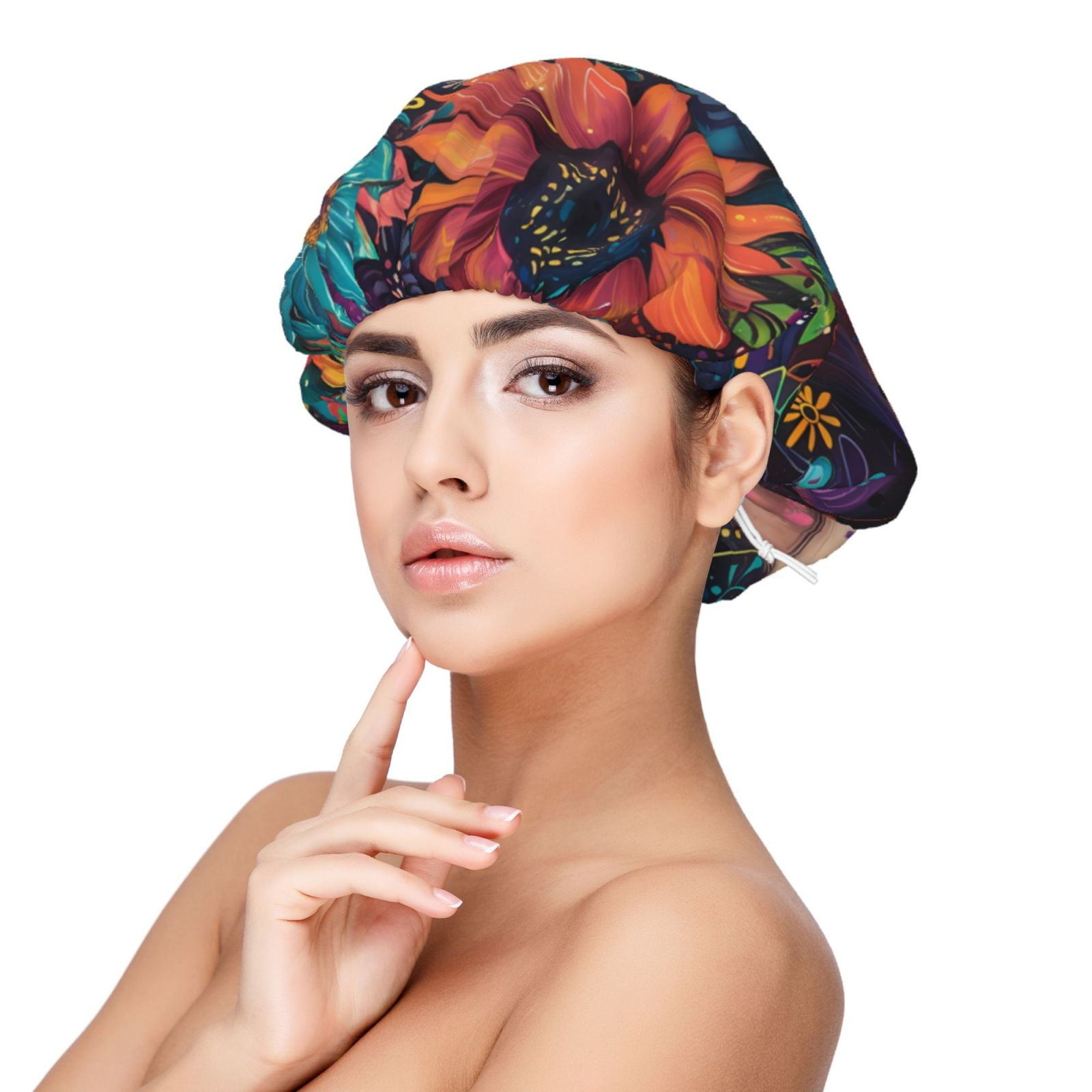 Qokaie Bohemian Colorful Flower Woman Printed Silk Satin Bonnet for ...