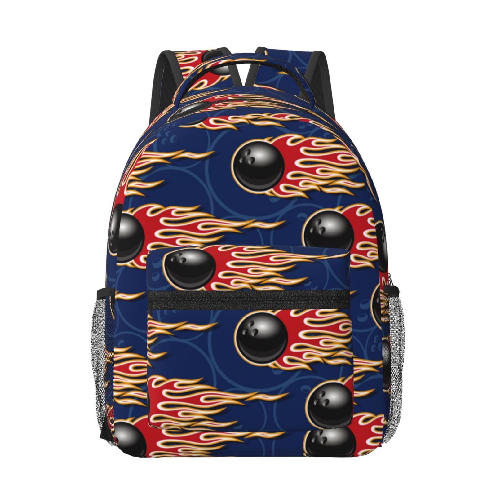 Qokaie Bowling Ball And Flame Style School Backpack Travel Bag for Men ...