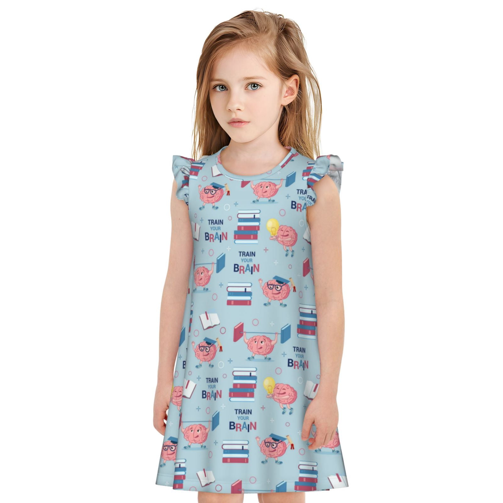 Qokaie Brain Training Print Girls Nightgowns, Nightgown Princess Pajama ...