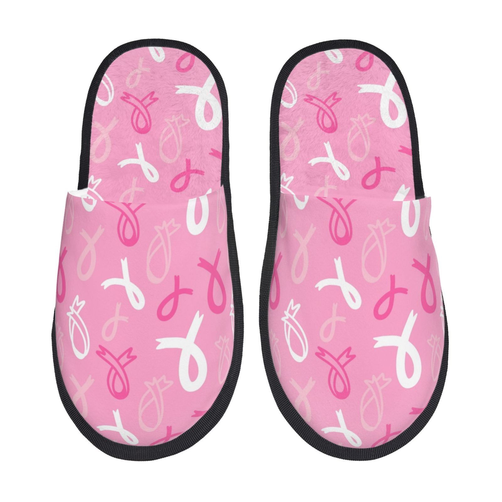 Qokaie Breast Cancer Awareness (3) Print Fuzzy Slippers for Women ...
