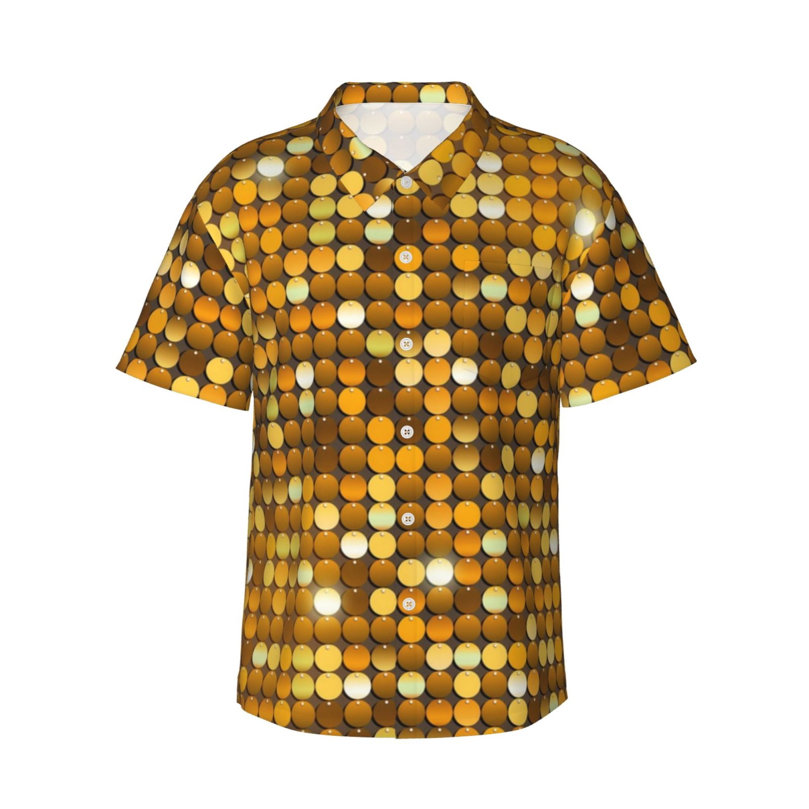Qokaie Bright Shiny Golden Print Men’s Hawaiian Shirt – Tropical Short ...