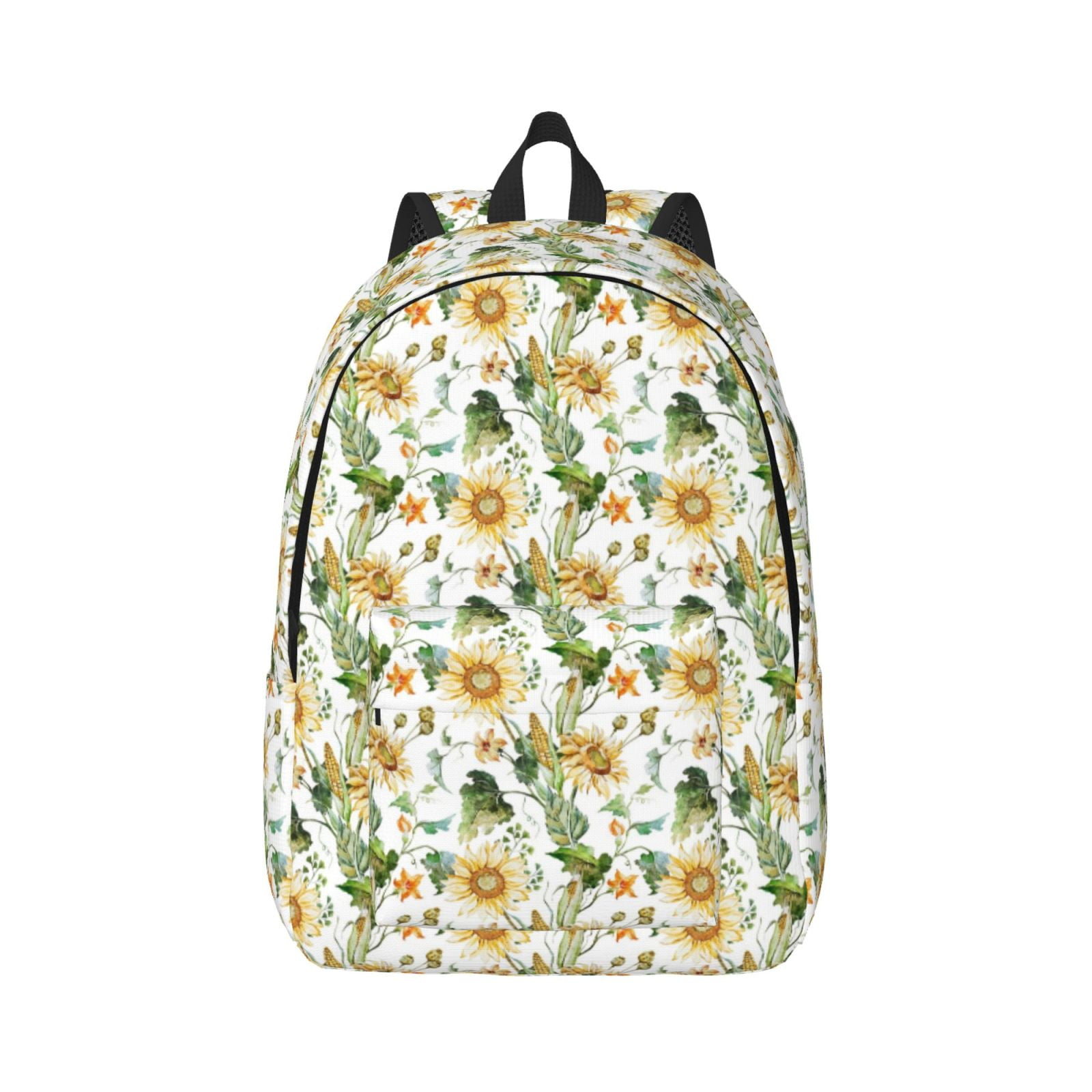 Qokaie Bright Sunflowers Pattern Canvas Backpack Travel Daypack Student ...