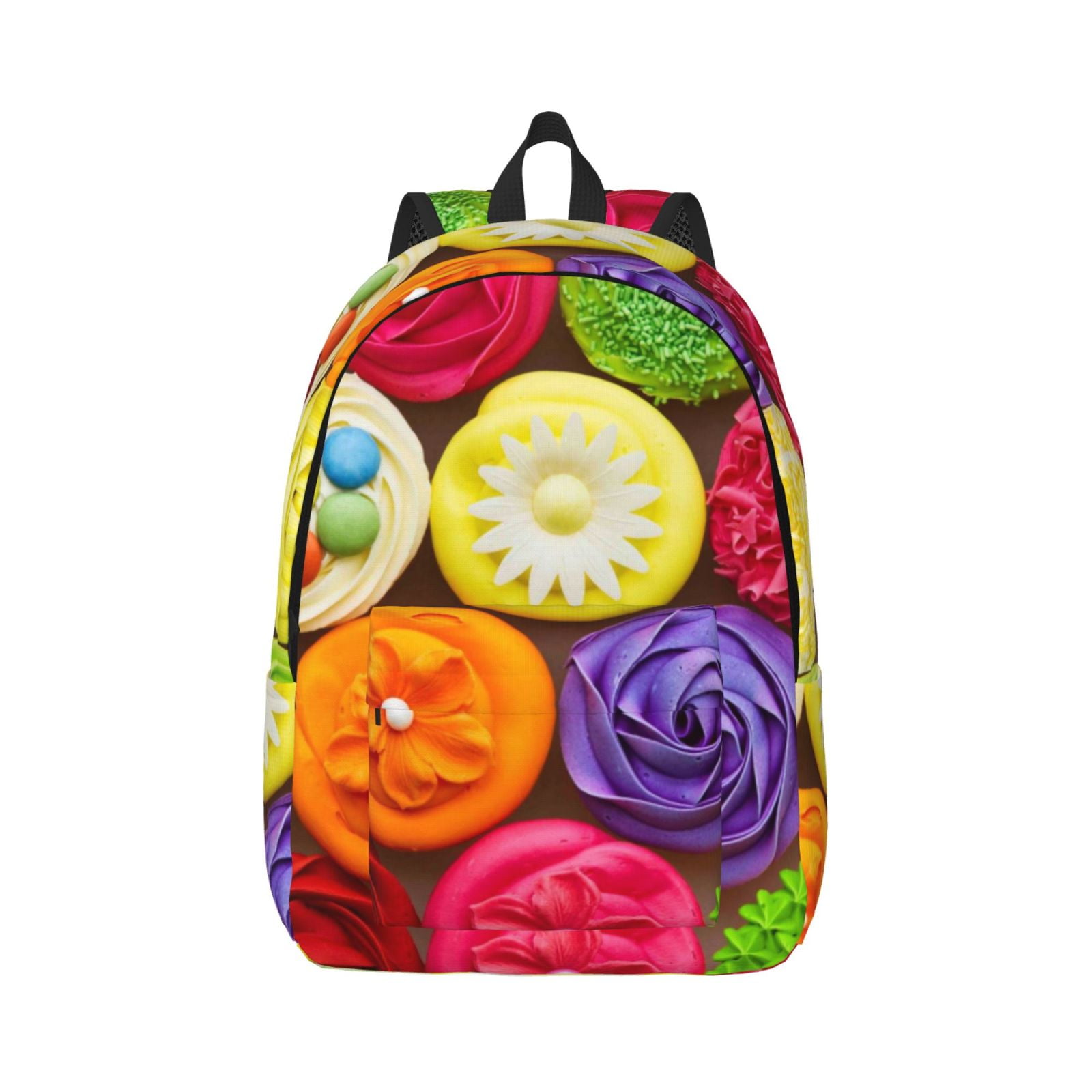 Qokaie Brightly Colored Cupcakes Pattern Canvas Backpack Travel Daypack ...
