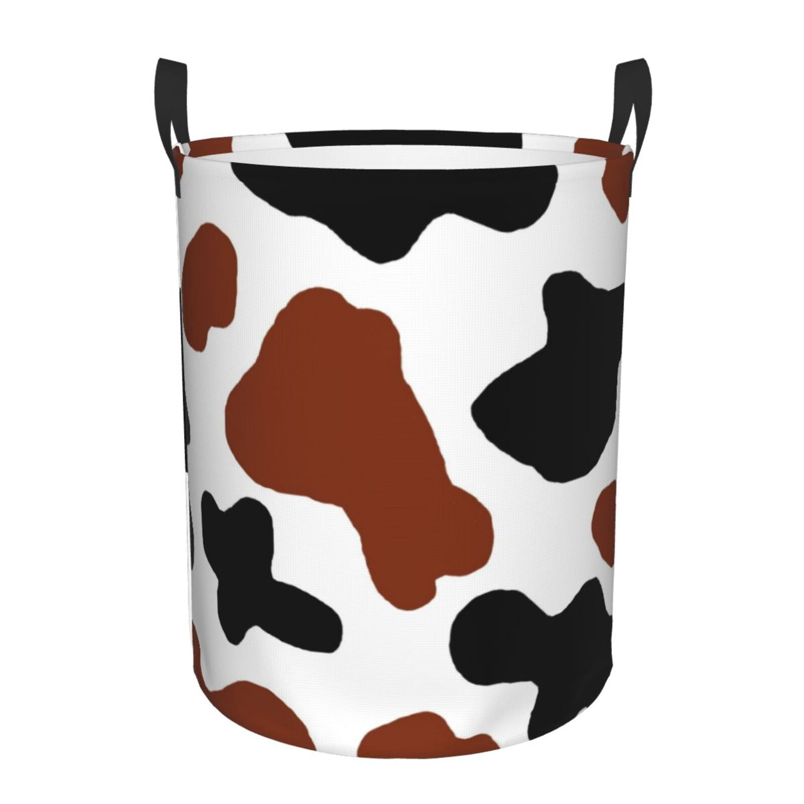 Qokaie Brown Black Cow Print Round Large Laundry Hamper, Tall Laundry ...