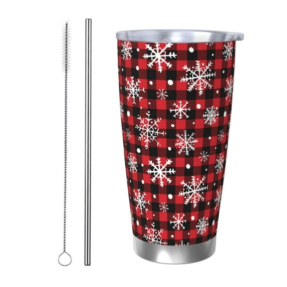Qokaie Buffalo Plaid Snowflakes Pattern 20 Oz Coffee Car Insulated ...