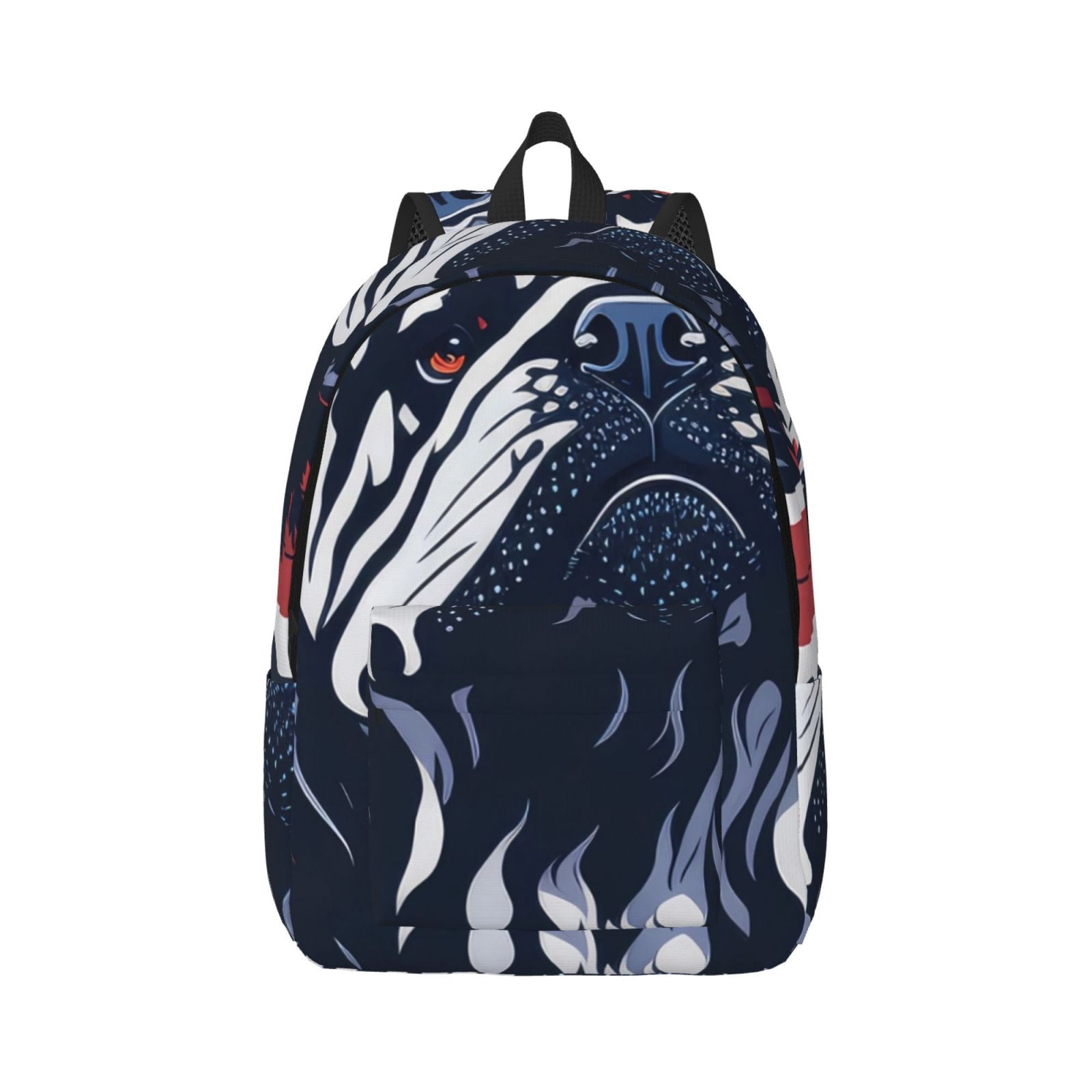 Qokaie Bulldog with Forest Flag Pattern Canvas Backpack Travel Daypack ...