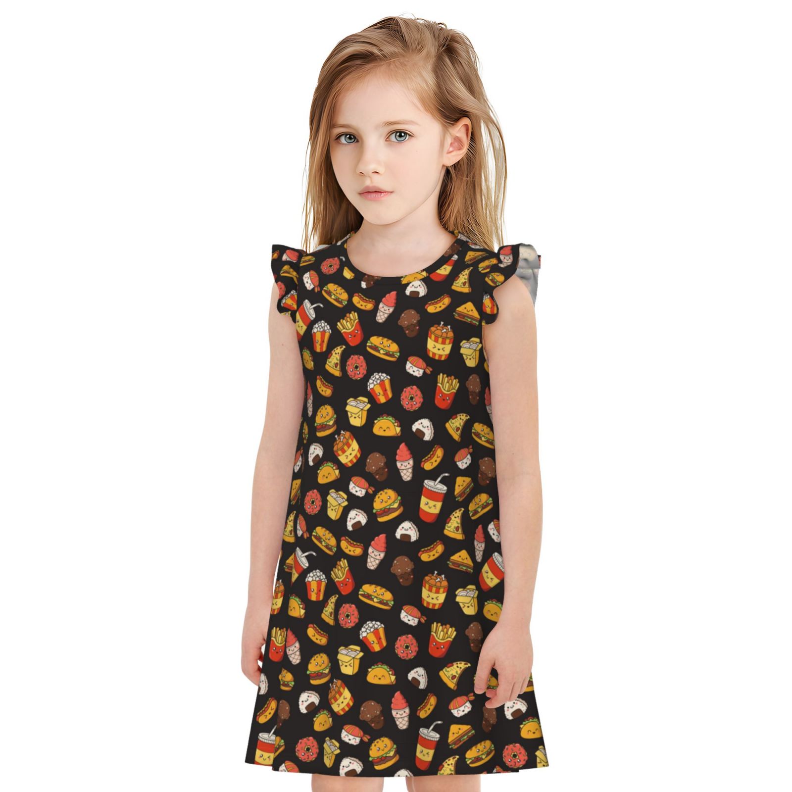 Qokaie Burger Fries Print Girls Nightgowns, Nightgown Princess Pajama ...