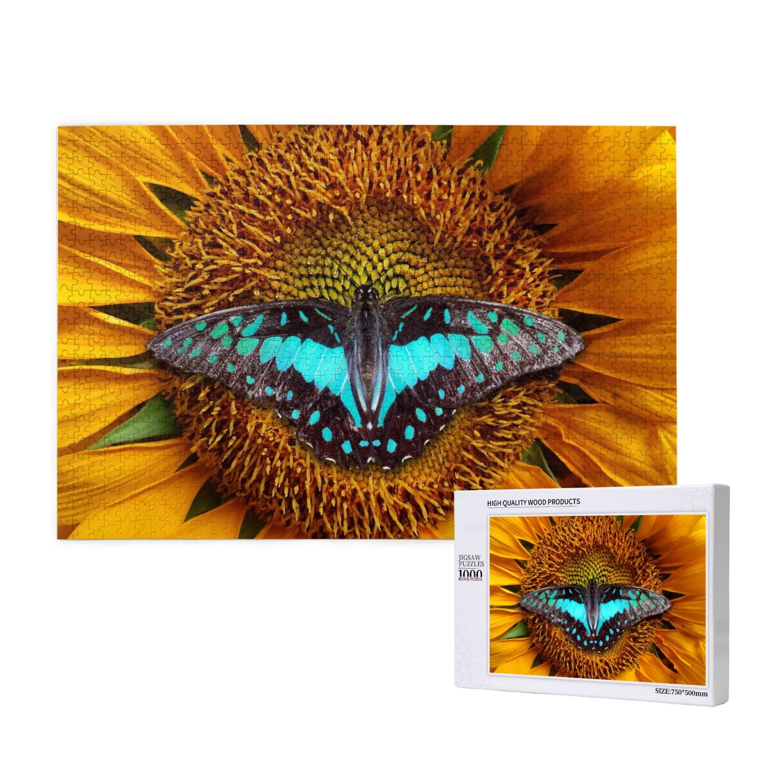 Qokaie Butterfly Alighted On Sunflowers Pattern Picture Puzzle,Wooden ...
