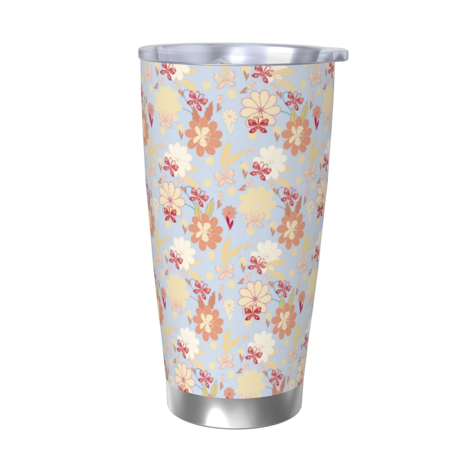 Qokaie Butterfly Flower Pattern 20 Oz Coffee Car Insulated Coffee Cup ...