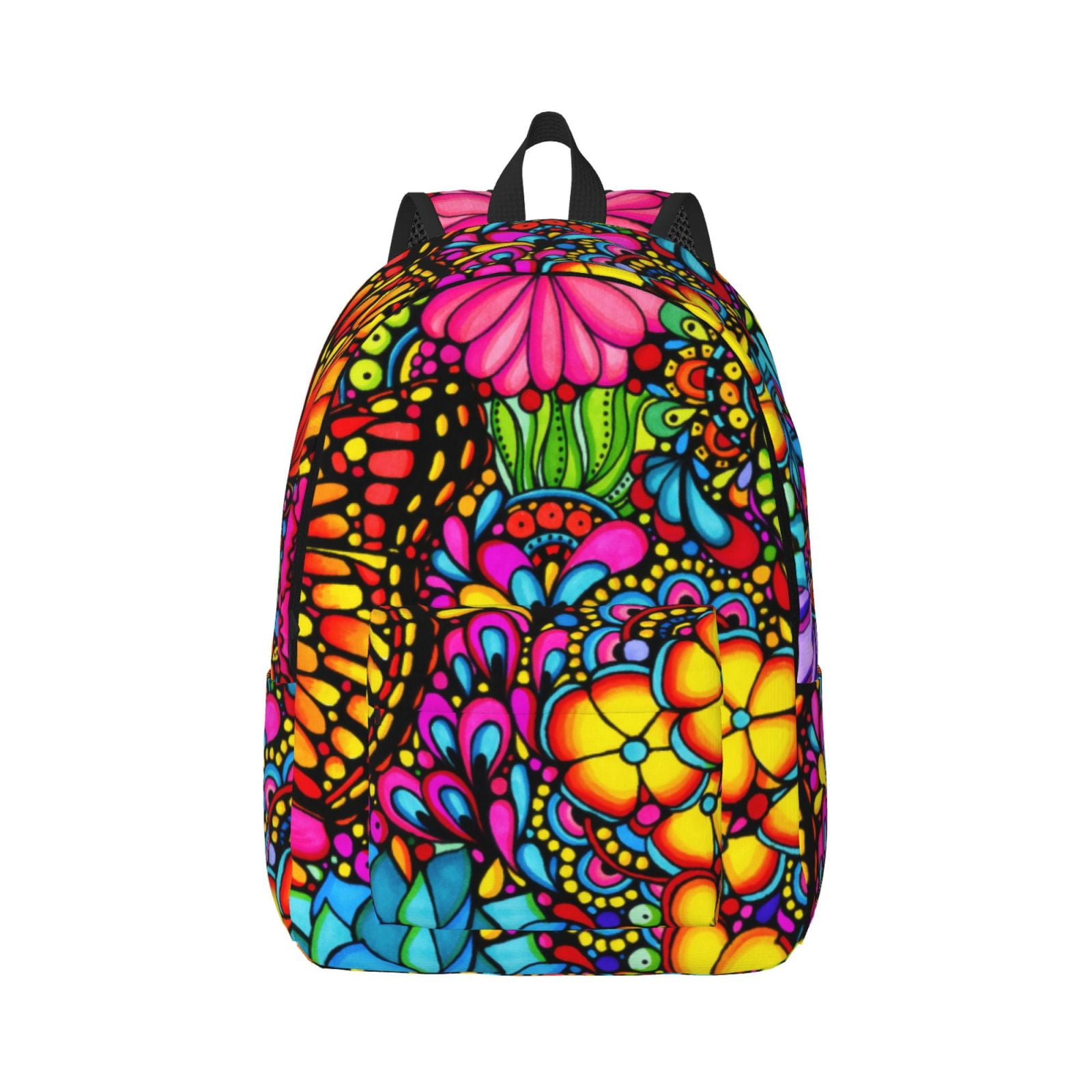 Qokaie Butterfly Garden Pattern Canvas Backpack Travel Daypack Student ...