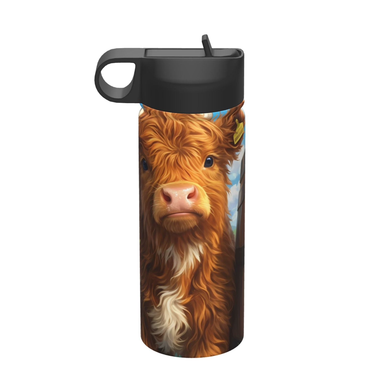 Qokaie Calf Butterflies Lilies A Pattern 18oz Insulated Water Bottle ...