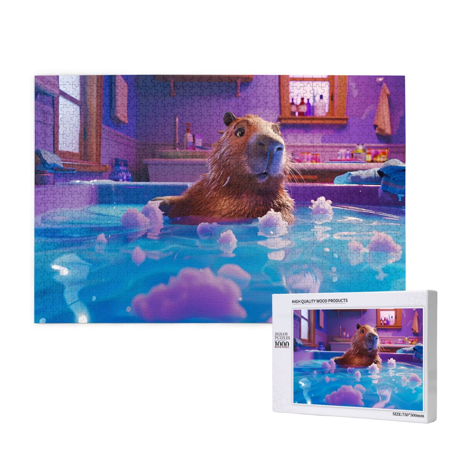 Qokaie Capybara Bathtub Fun Pattern Picture Puzzle,Wooden 1000 Piece ...