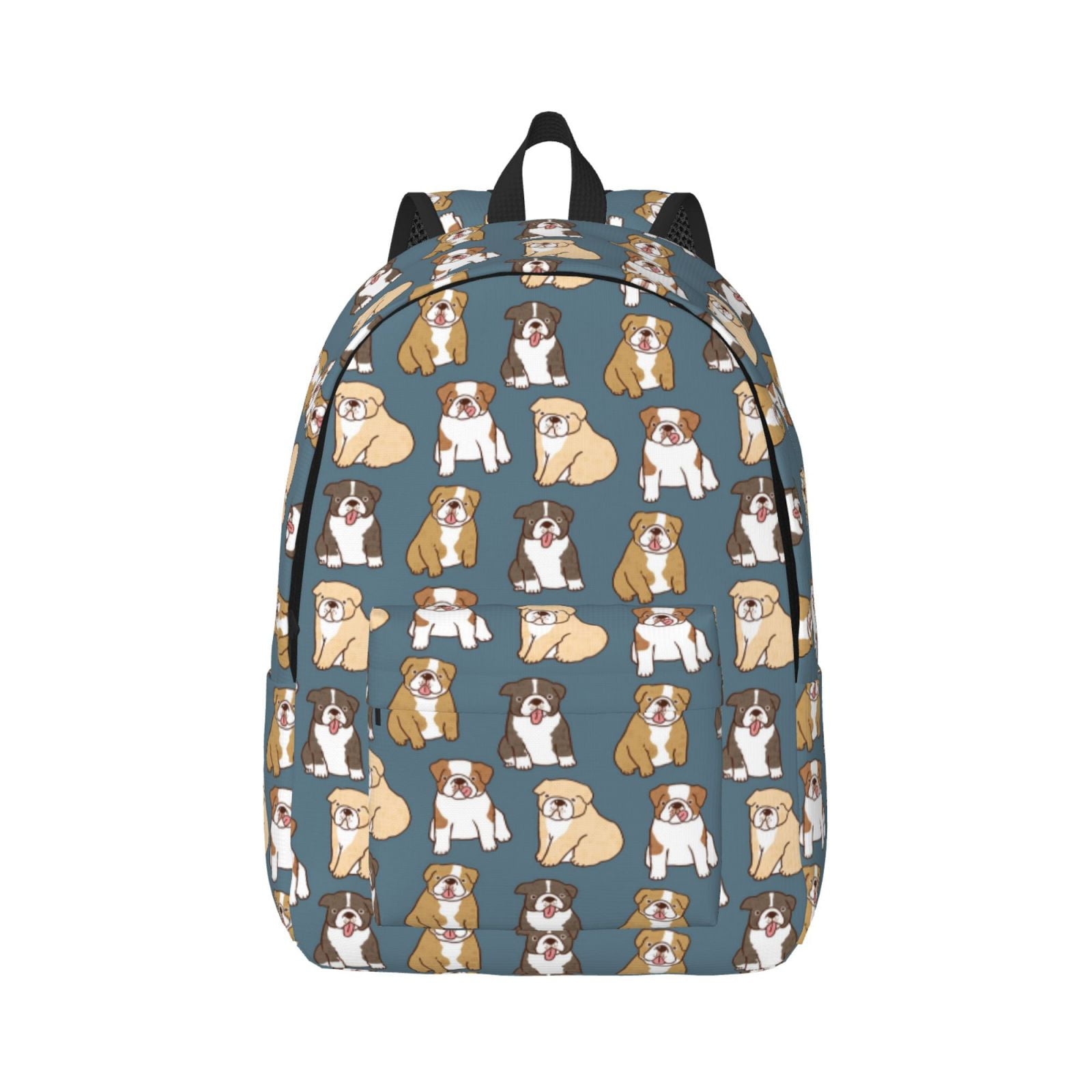 Qokaie Cartoon Bulldog 1 Pattern Canvas Backpack Travel Daypack Student ...