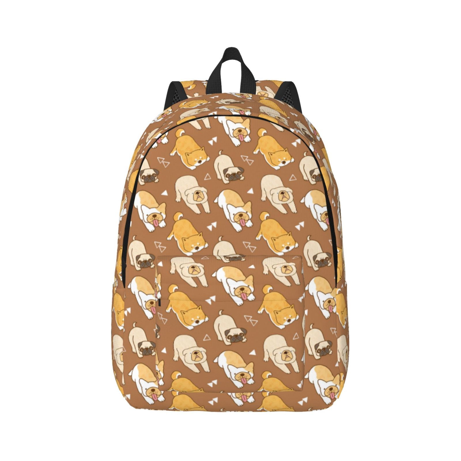 Qokaie Cartoon Bulldog Pattern Canvas Backpack Travel Daypack Student ...