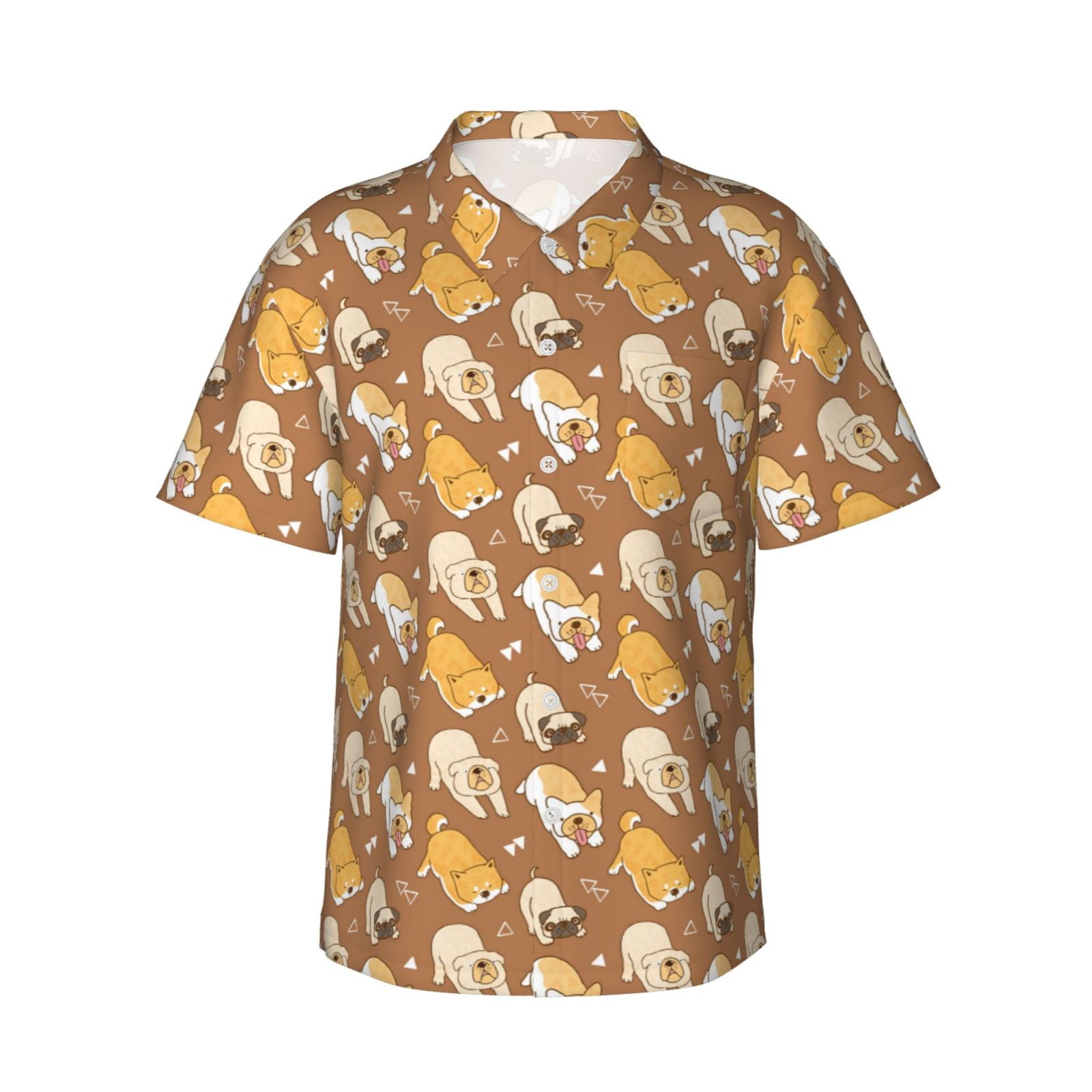Qokaie Cartoon Bulldog Print Men’s Hawaiian Shirt – Tropical Short ...