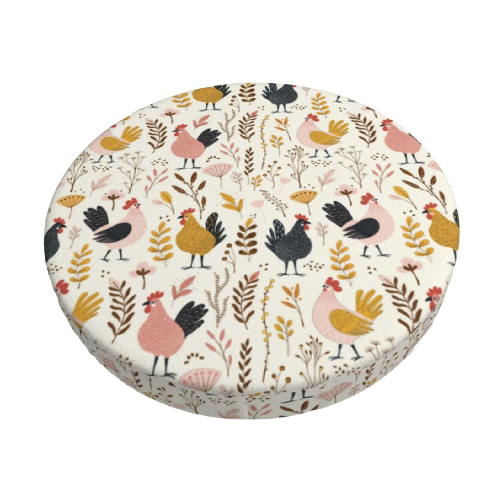 Qokaie Cartoon Chickens Print Stool Covers Round,Stretch Round Bar ...