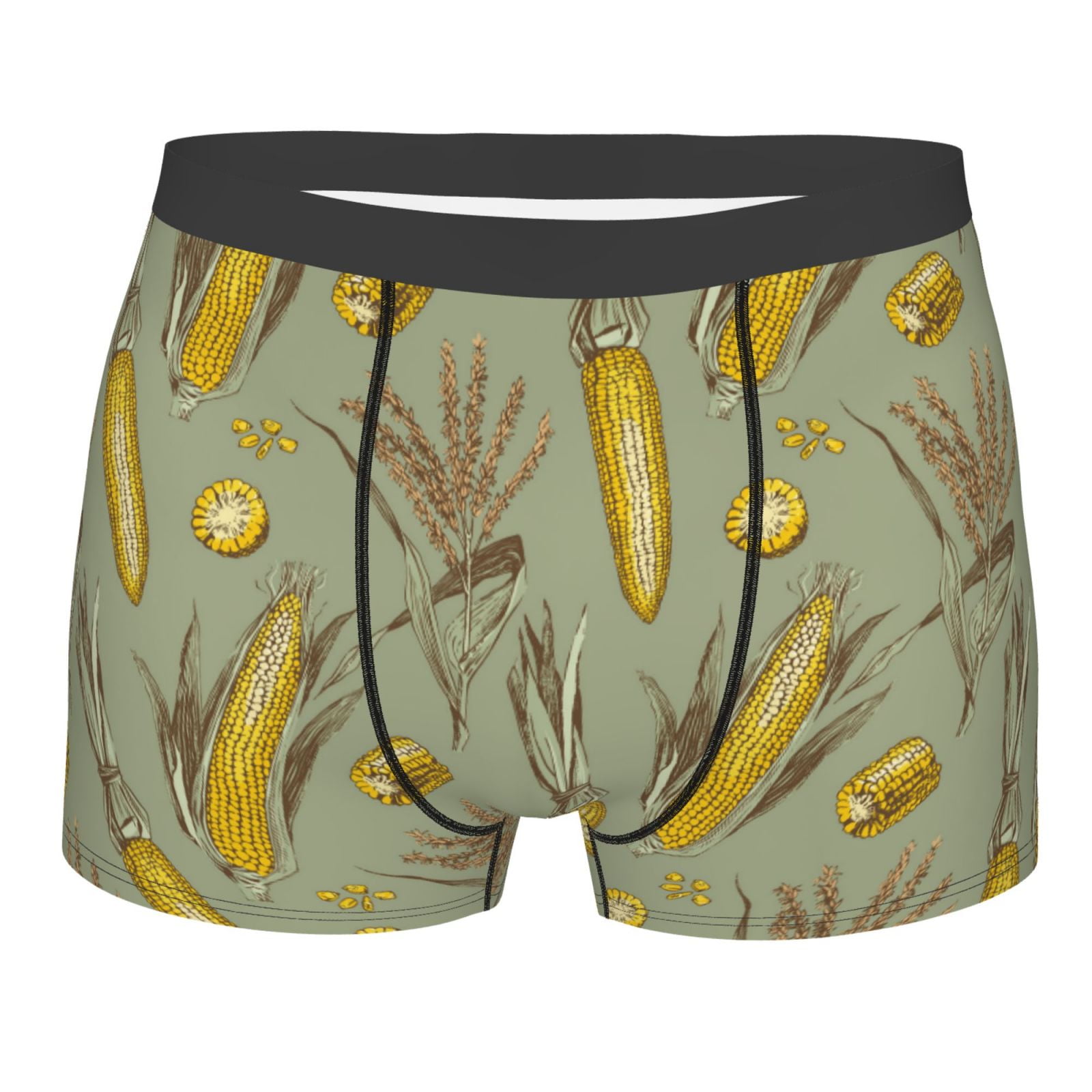 Qokaie Cartoon Corn and Wheat Print Mens Underwear Microfiber Boxer ...