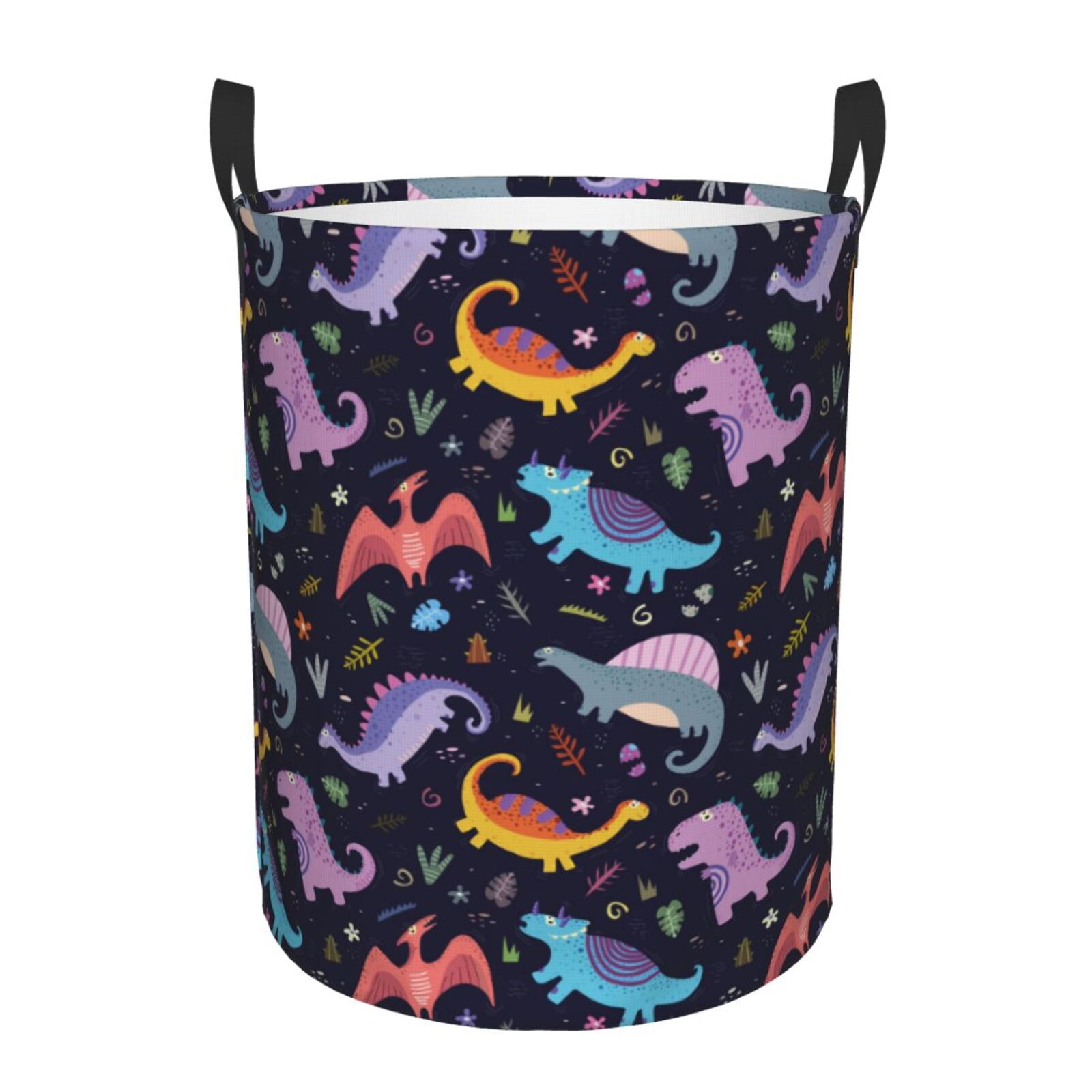 Qokaie Cartoon Dinosaur Print Round Large Laundry Hamper, Tall Laundry ...