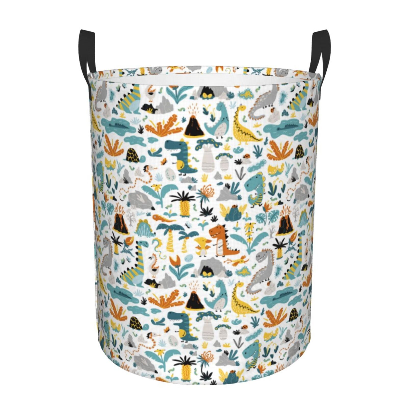 Qokaie Cartoon Dinosaur Print Round Large Laundry Hamper, Tall Laundry ...