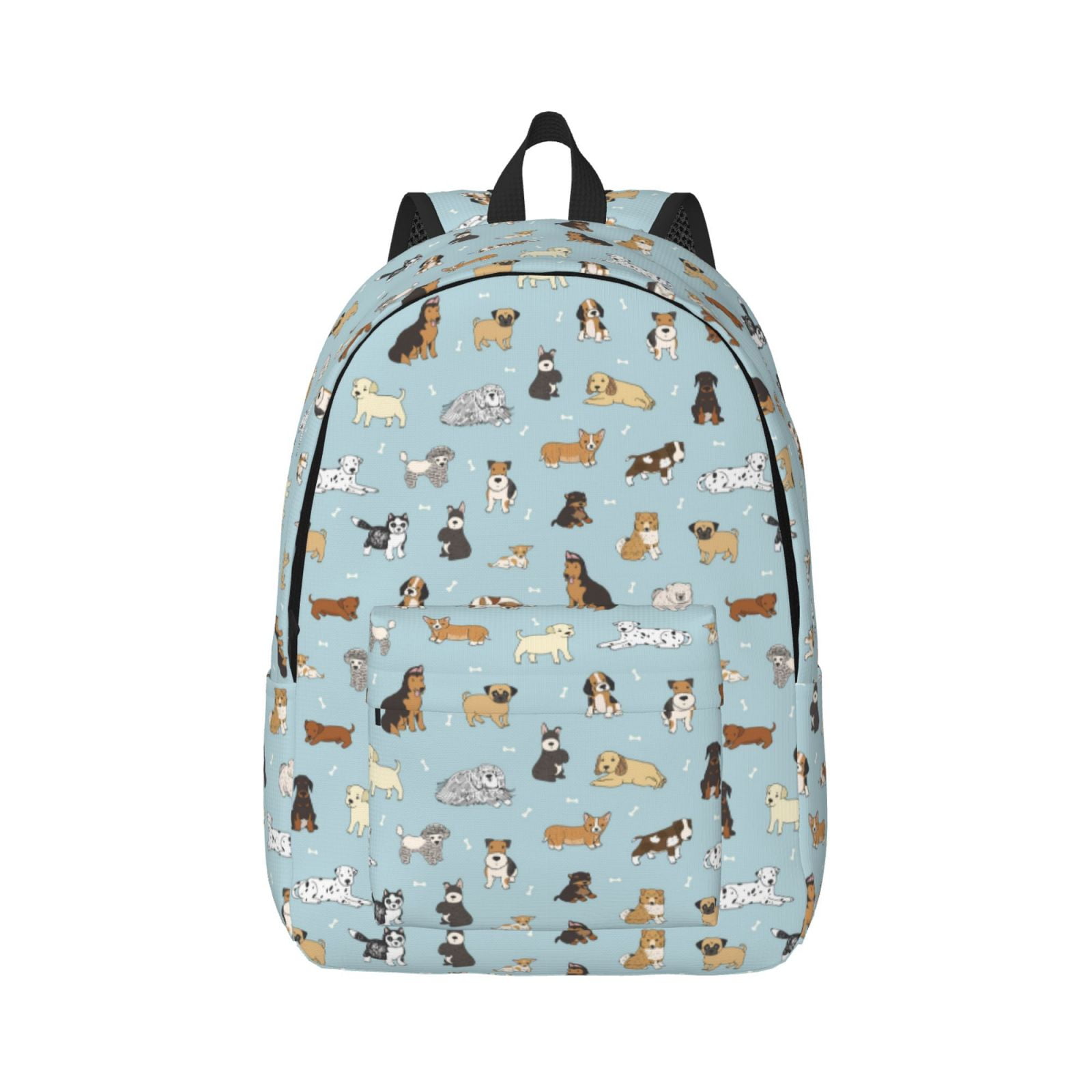 Qokaie Cartoon Doodle Puppy Pattern Canvas Backpack Travel Daypack ...