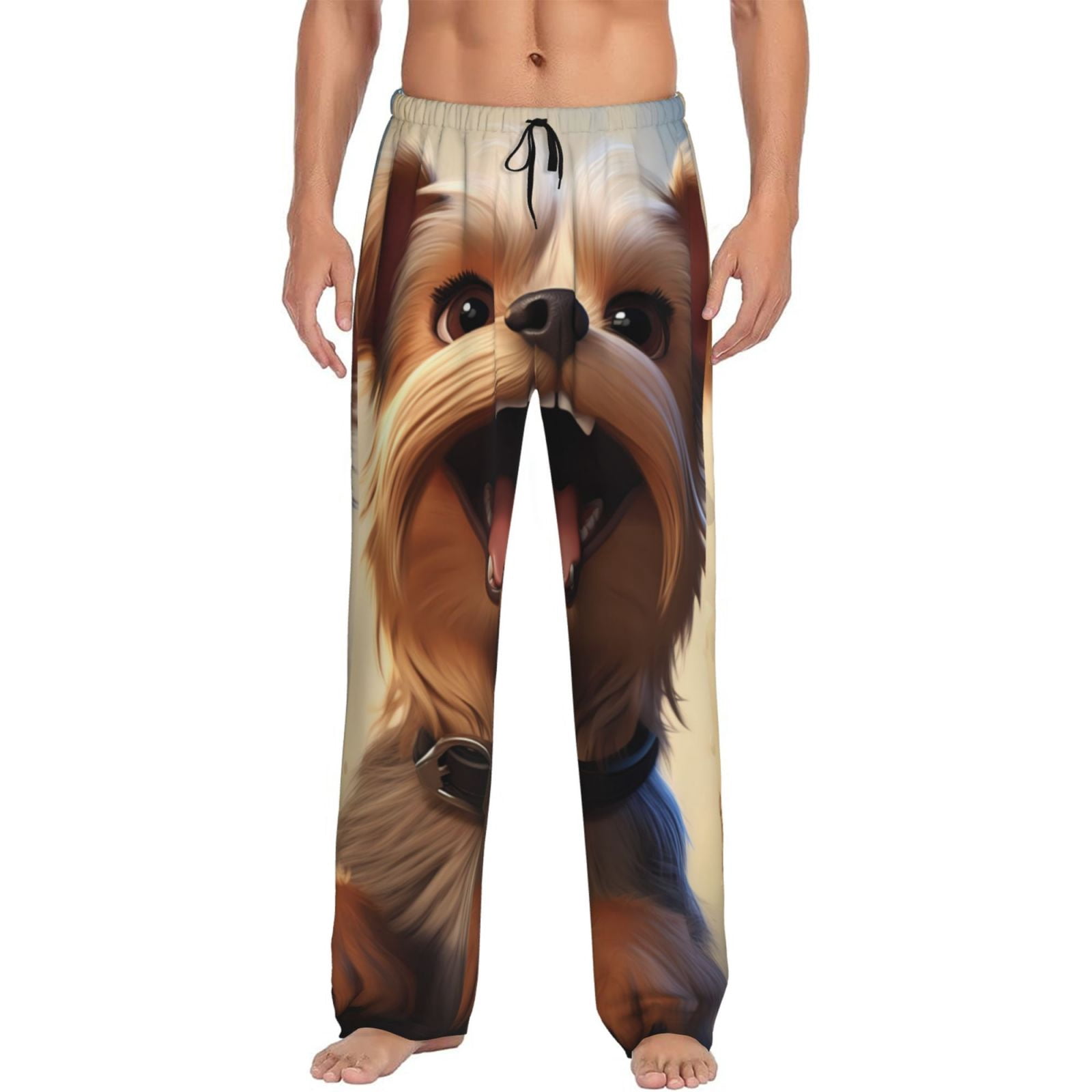 Qokaie Cartoon Happy Cute Puppy Drawing Silky Soft Men Pajama Pants ...