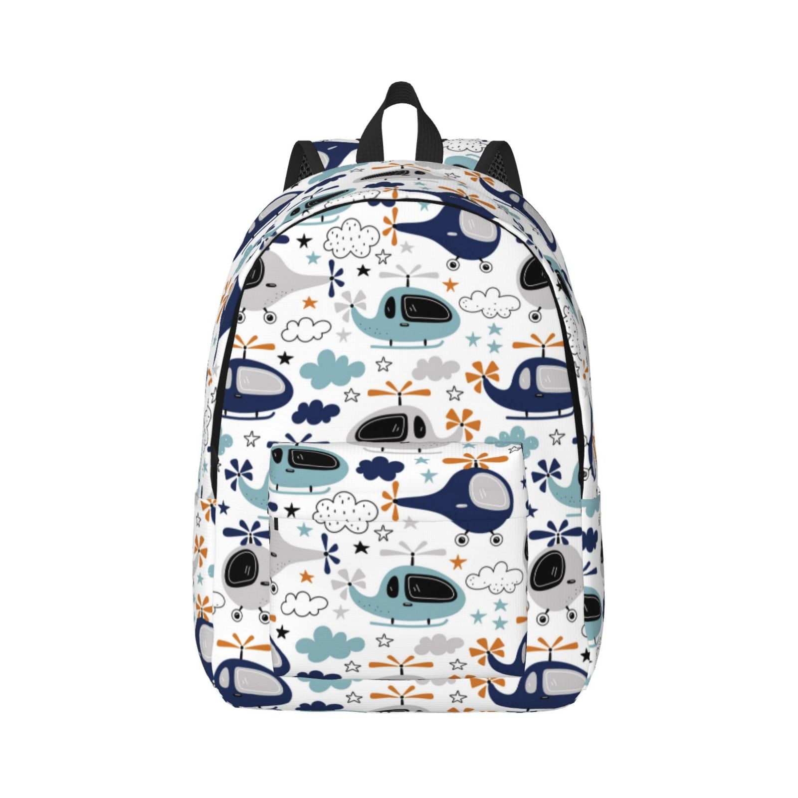 Qokaie Cartoon Helicopters Pattern Canvas Backpack Travel Daypack ...