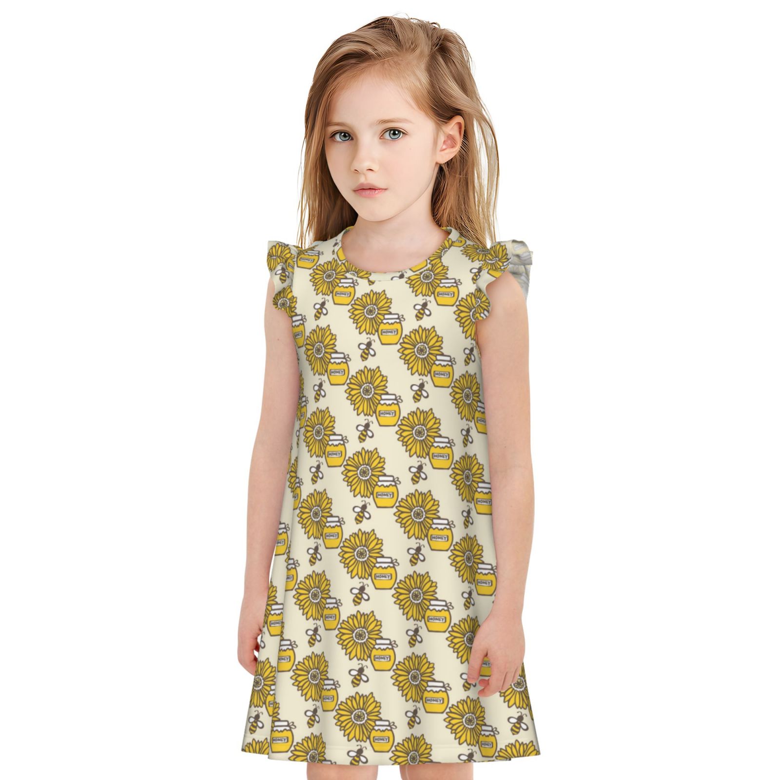 Qokaie Cartoon Honey Pot Bee Sunflower Print Girls Nightgowns ...