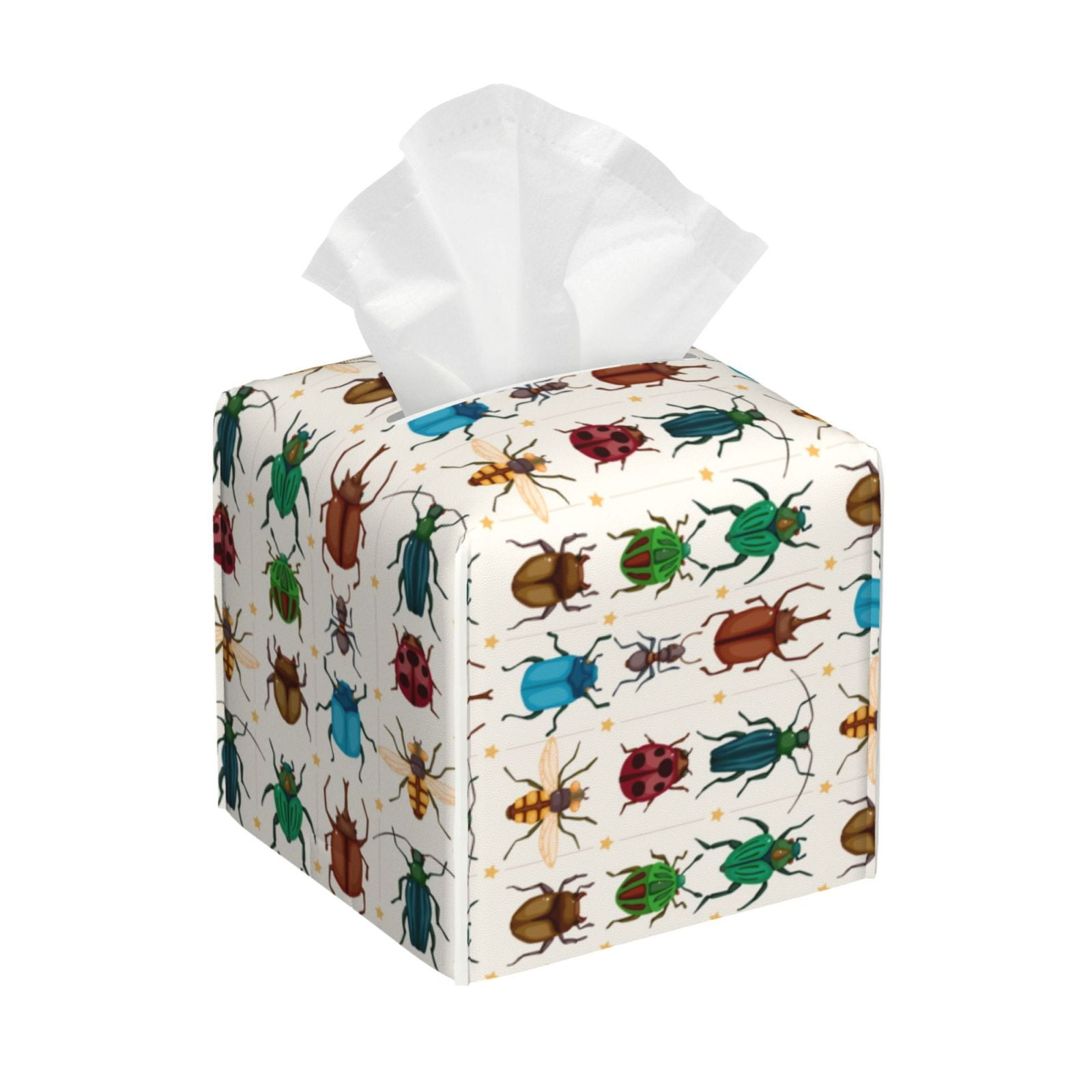 Qokaie Cartoon Insects Print Tissue Box Cover, Refined Modern Leather ...