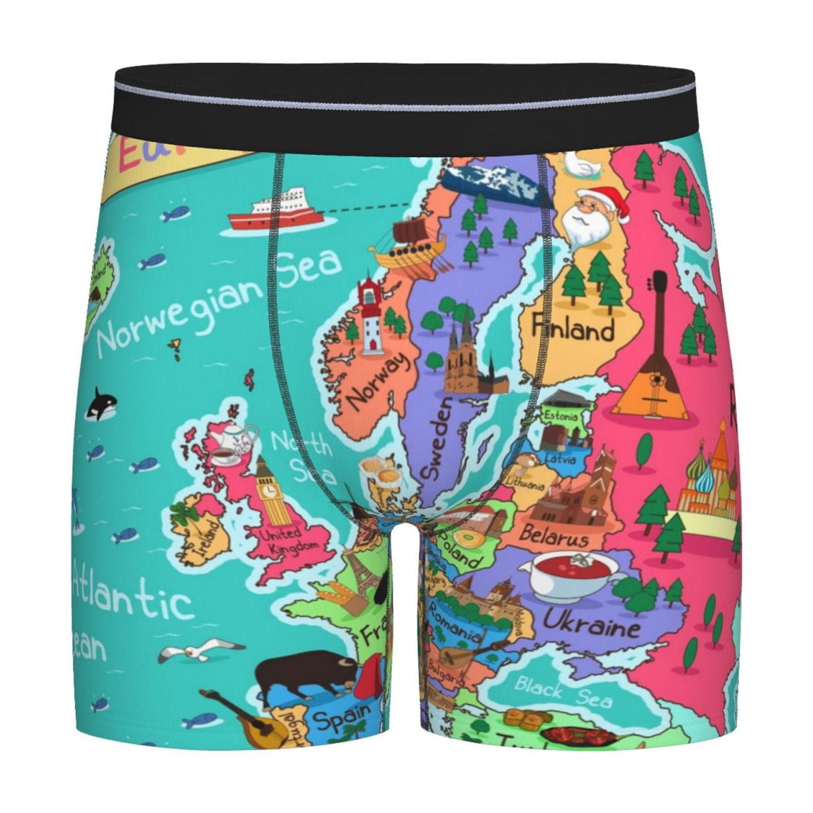 Qokaie Cartoon Map Of Europe for Men's Cotton Briefs Underwear, Long ...
