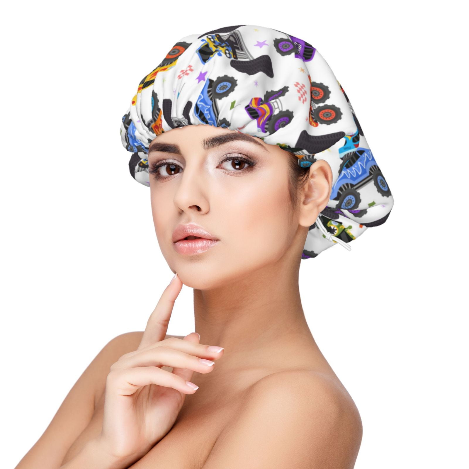 Qokaie Cartoon Monster Trucks1 Printed Silk Satin Bonnet for Sleeping ...