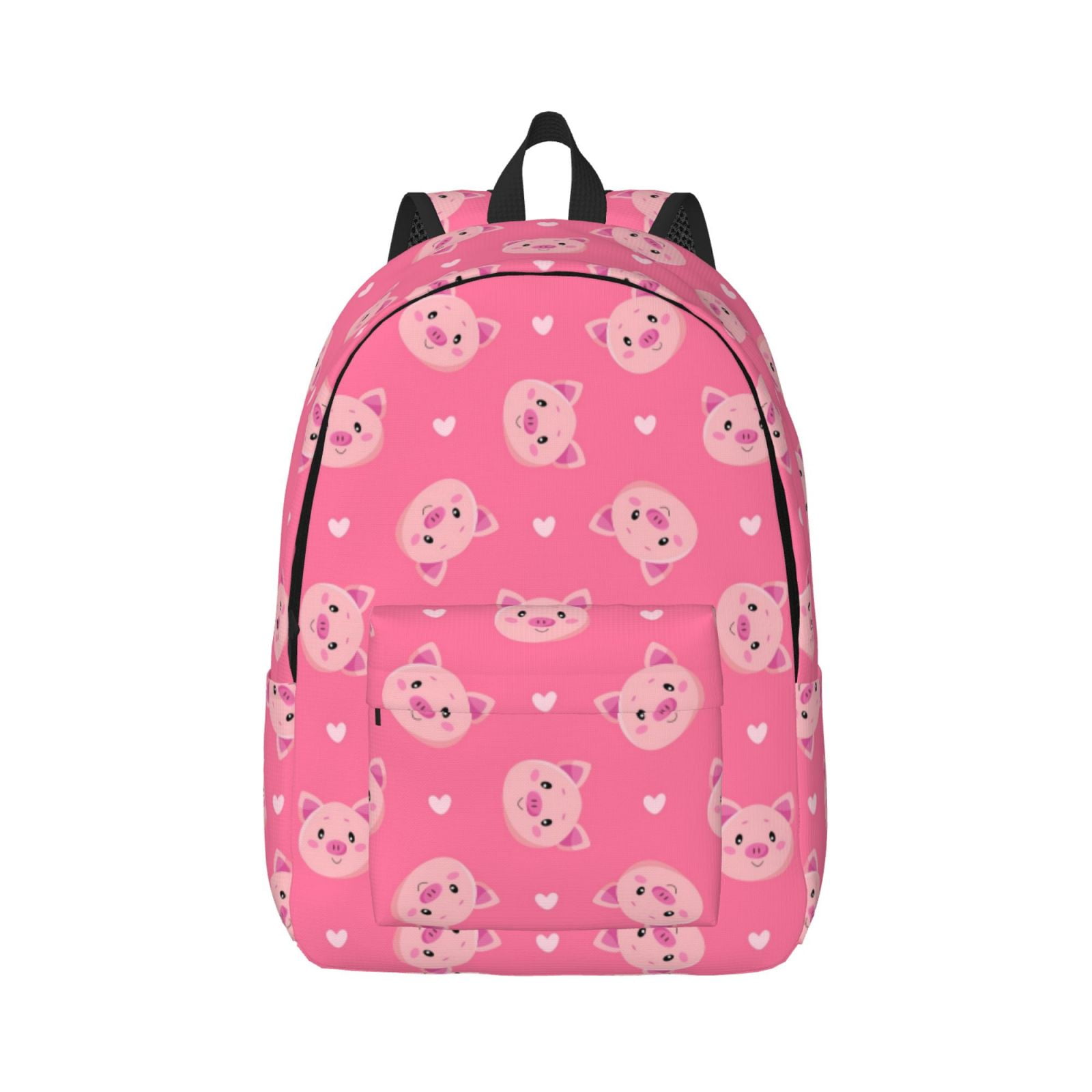 Qokaie Cartoon Pigs and Hearts Pattern Canvas Backpack Travel Daypack ...
