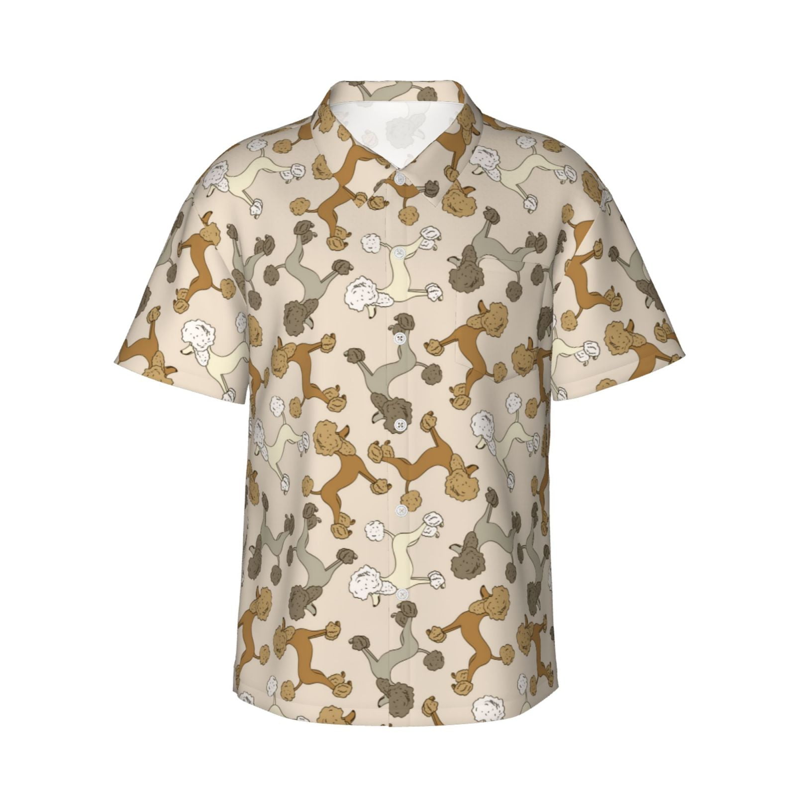 Qokaie Cartoon Poodle Dog Print Men’s Hawaiian Shirt – Tropical Short ...