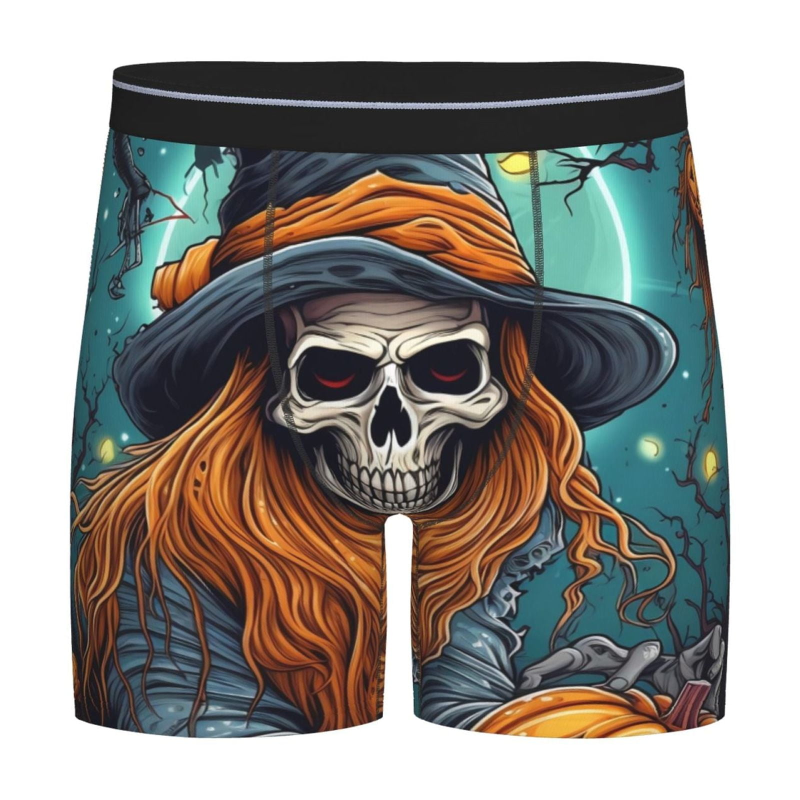 Qokaie Cartoon Pumpkin Skull for Men's Cotton Briefs Underwear, Long ...