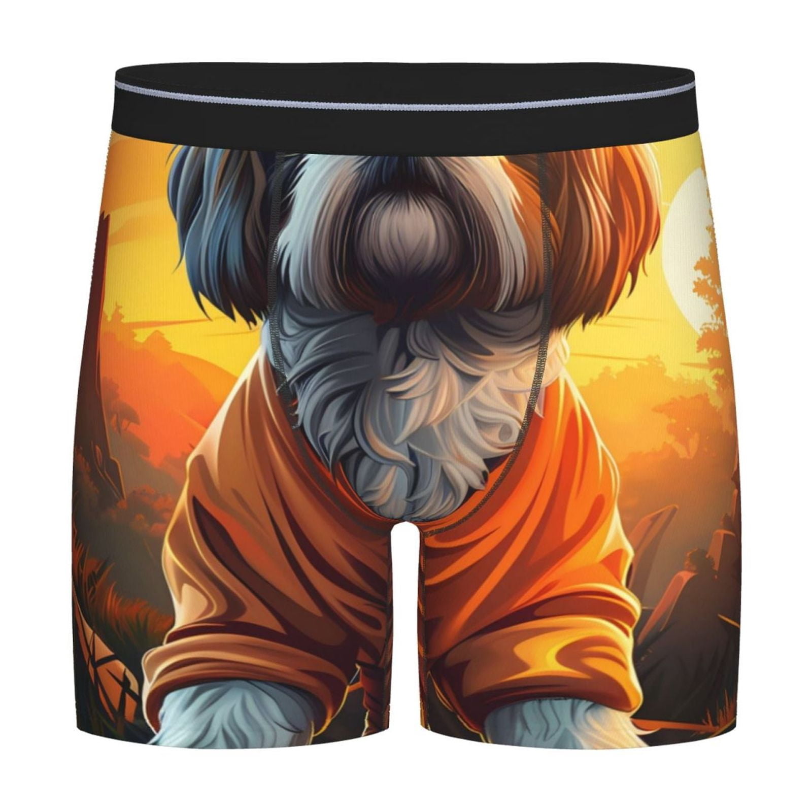 Qokaie Cartoon Puppy Sunset for Men's Cotton Briefs Underwear, Long Leg ...