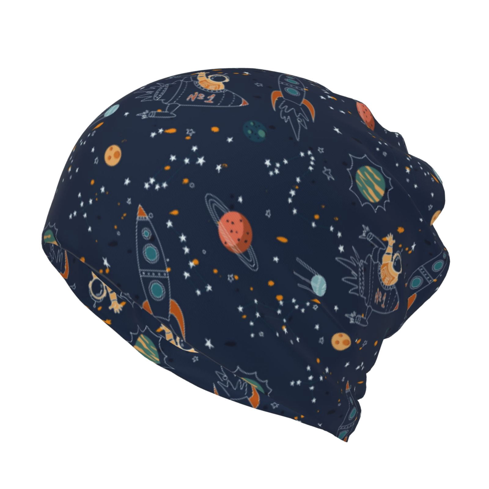 Qokaie Cartoon Space Planets Mens Womens Beanie Cotton Beanies Slouchy ...
