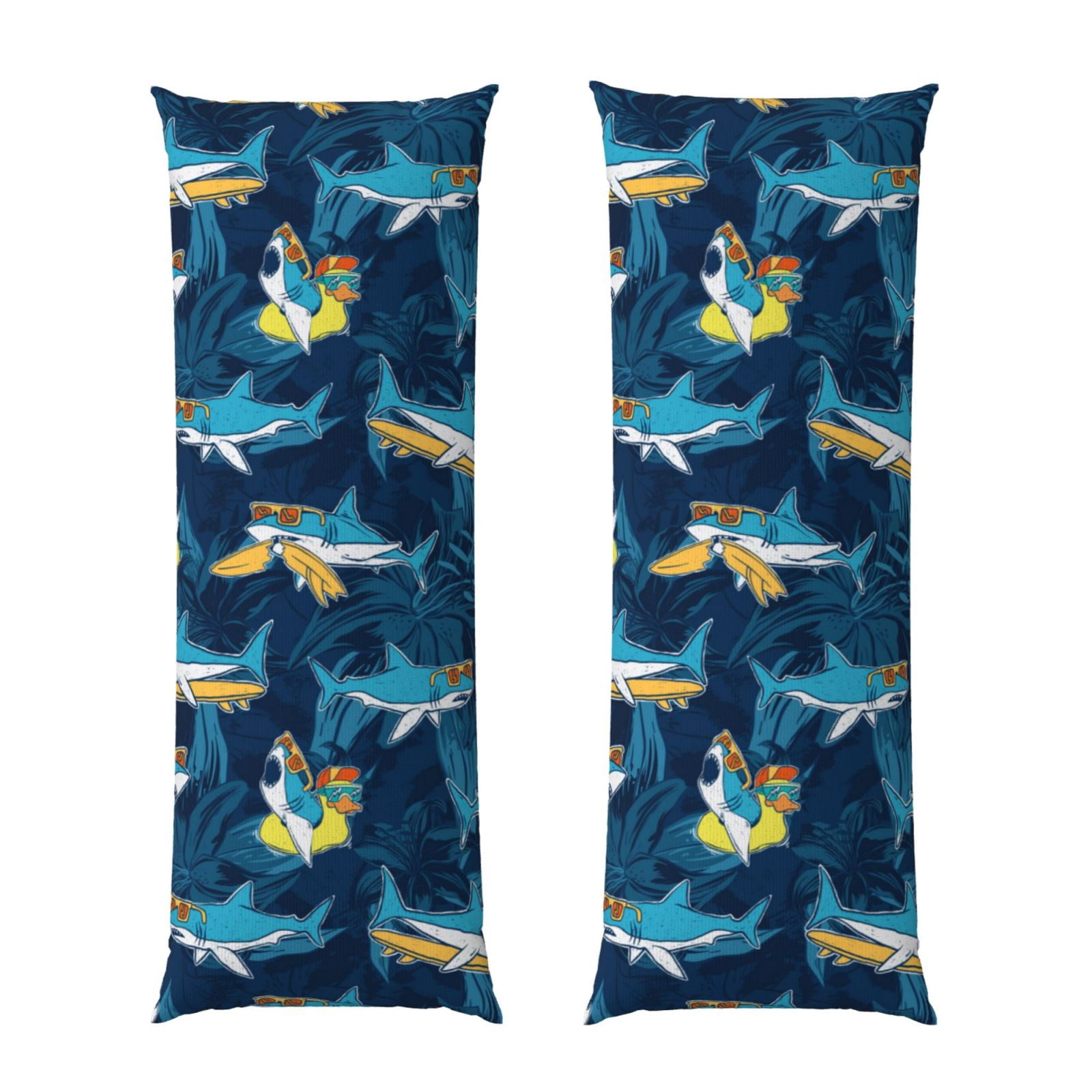 Qokaie Cartoon Surfer Sharks Print Cotton Hypoallergenic Body Pillow ...