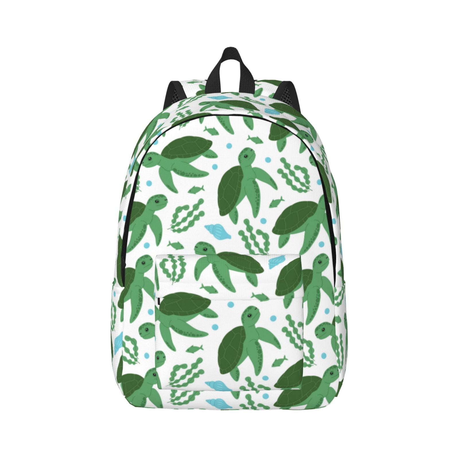 Qokaie Cartoon Turtle Pattern Canvas Backpack Travel Daypack Student ...